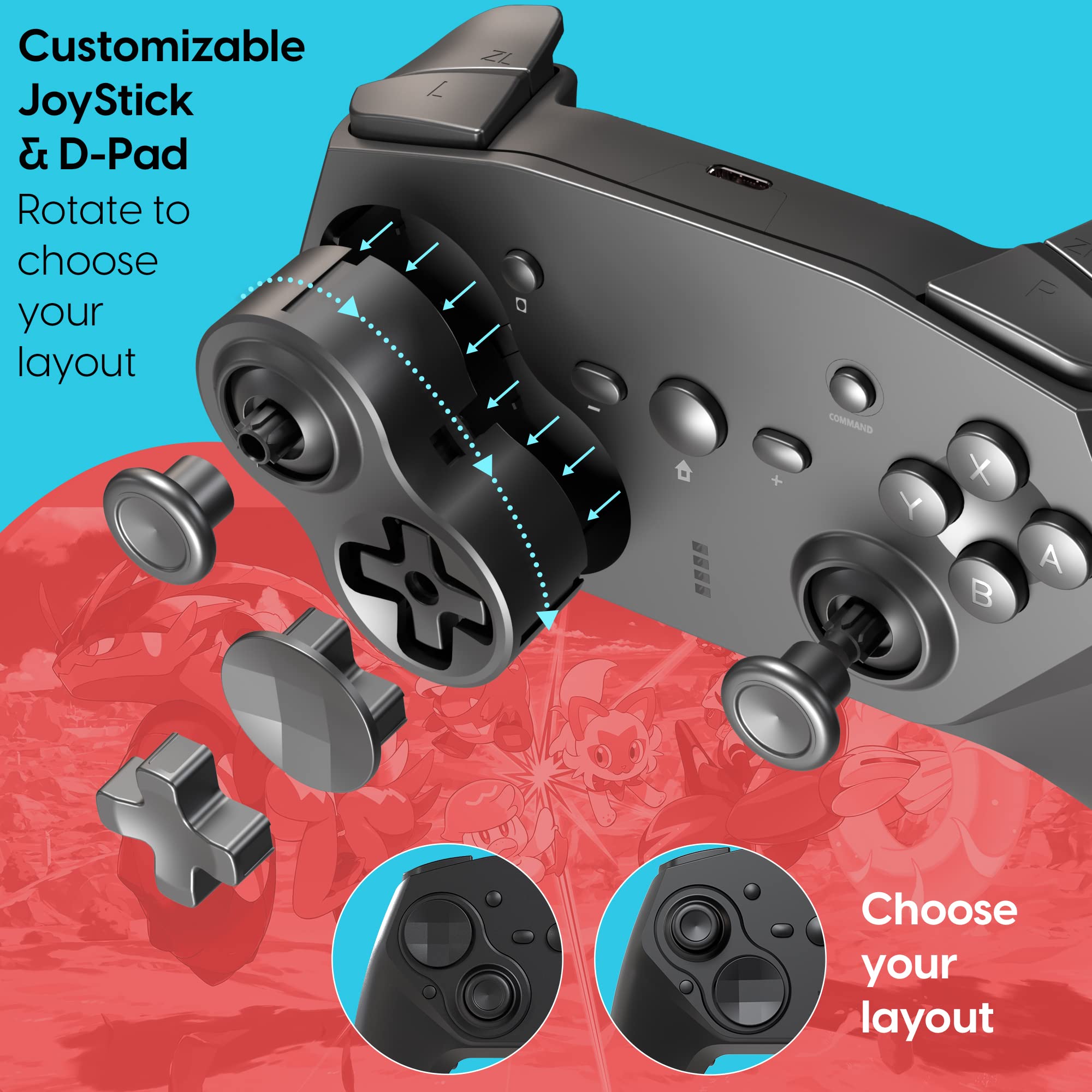 TALK WORKS Bluetooth Game Controller for Nintendo Switch with Dual Motor Vibration, Turbo Function, 6-Axis Gyro Sensor - Customizable Joystick & D-Pad - Includes Premium EVA Case - Black