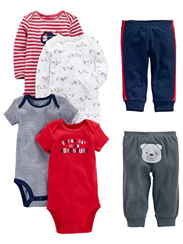 Simple Joys Baby Boy's 6 piece Little Character sets Sleepwear, Red/Navy Bear, 6-9 Months