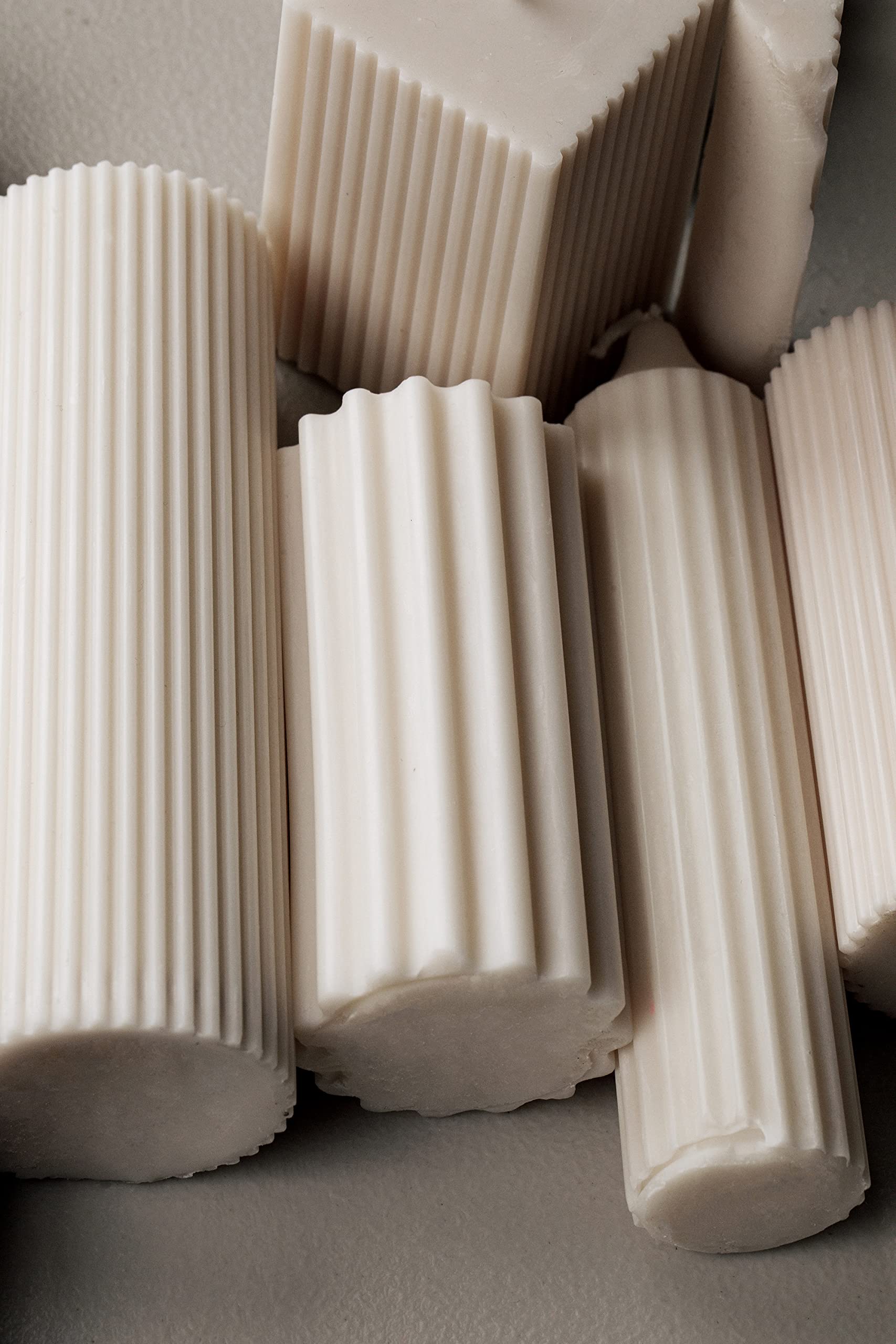LAWA Roman Tall Ribbed Pillar Candle - Scented Soy Wax Stripped Dinner Candle | Classic Aesthetic Decoration Candle Set | Housewarming Gift | Wedding Event Decor - White (Medium)