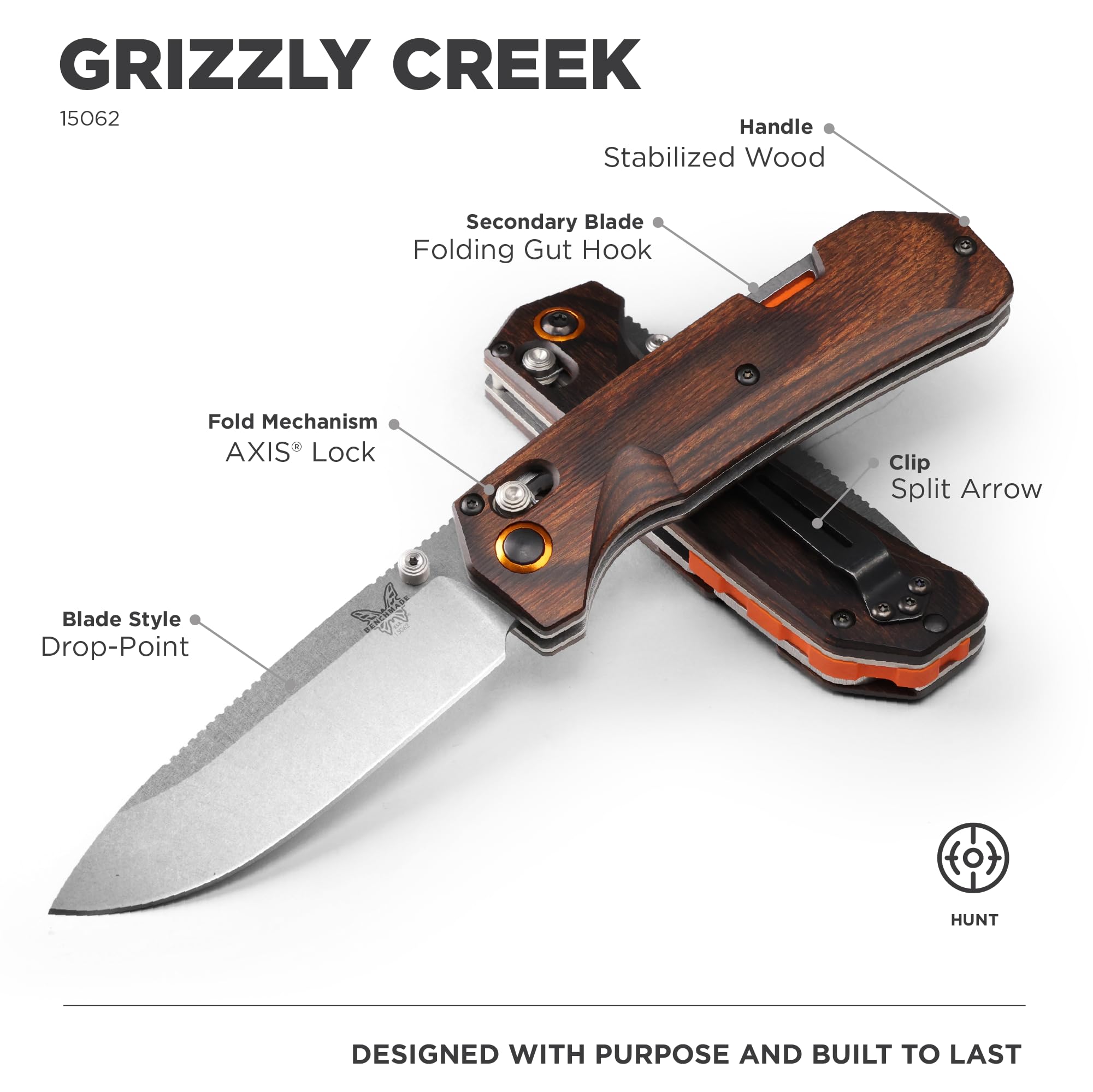 Benchmade - Grizzly Creek 15060-2 Hunting Knife with Wood Handle (15060-2)