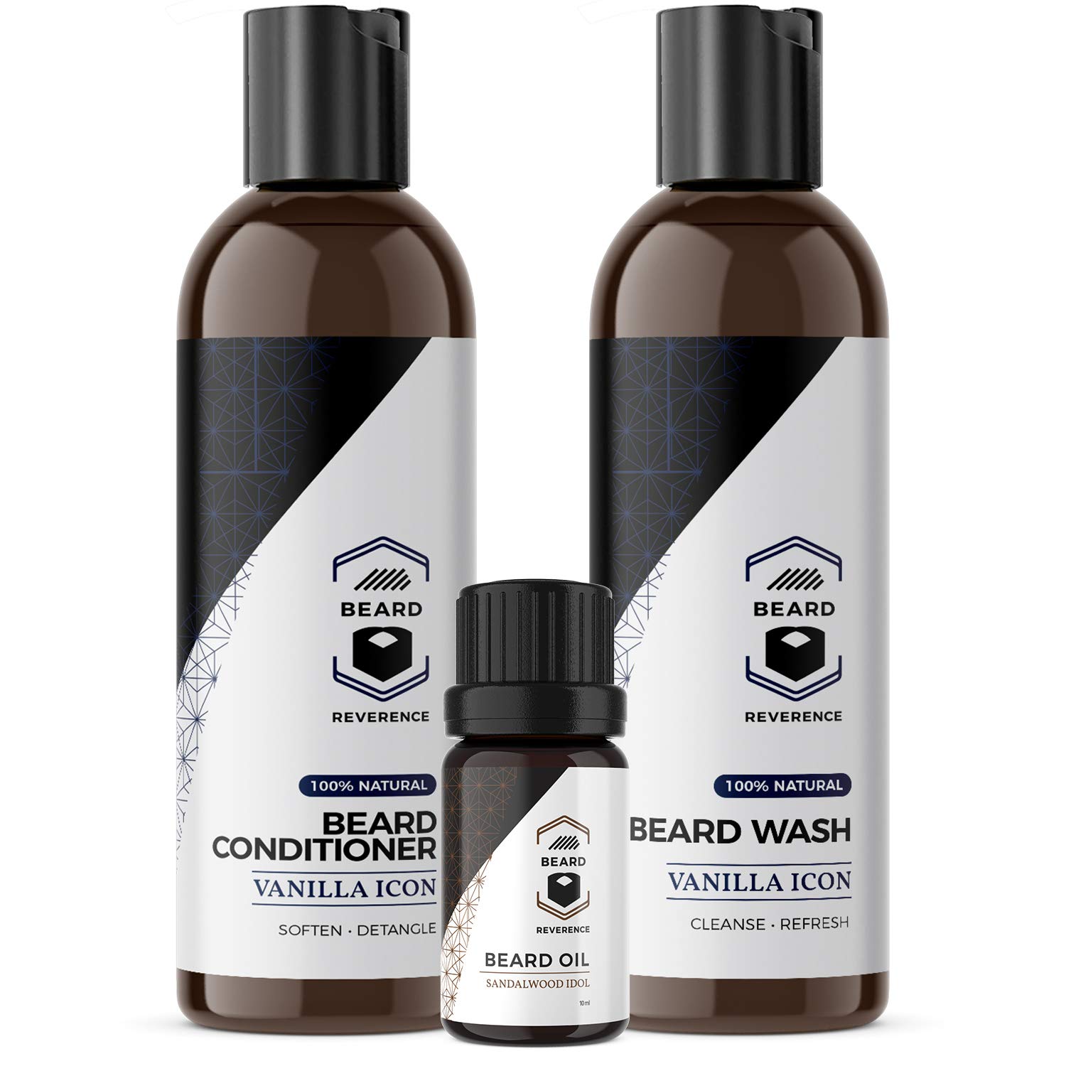 Beard Shampoo & Conditioner Set – Includes Free Beard Oil - All Natural Beard Care Softener for Beard Growth w/Argan and Jojoba Oils - Vanilla Scent – 5oz each