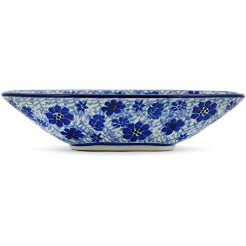 Authentic Polish Pottery 6¾-inch Oval Bowl made by Ceramika Artystyczna (Misty Dragonfly Theme) + Certificate of Authenticity
