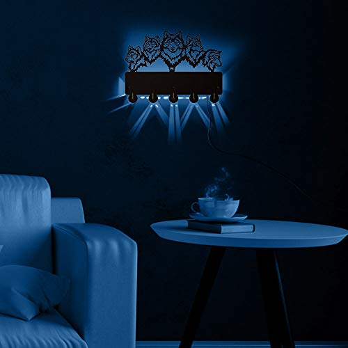The Geeky Days Wildlife Wolf Wall Hanger Hook Wolf Family Black Wall Hooks Coat Hanger Bathroom Kitchen Key Hanger Key Hooks Rack with LED Backlight