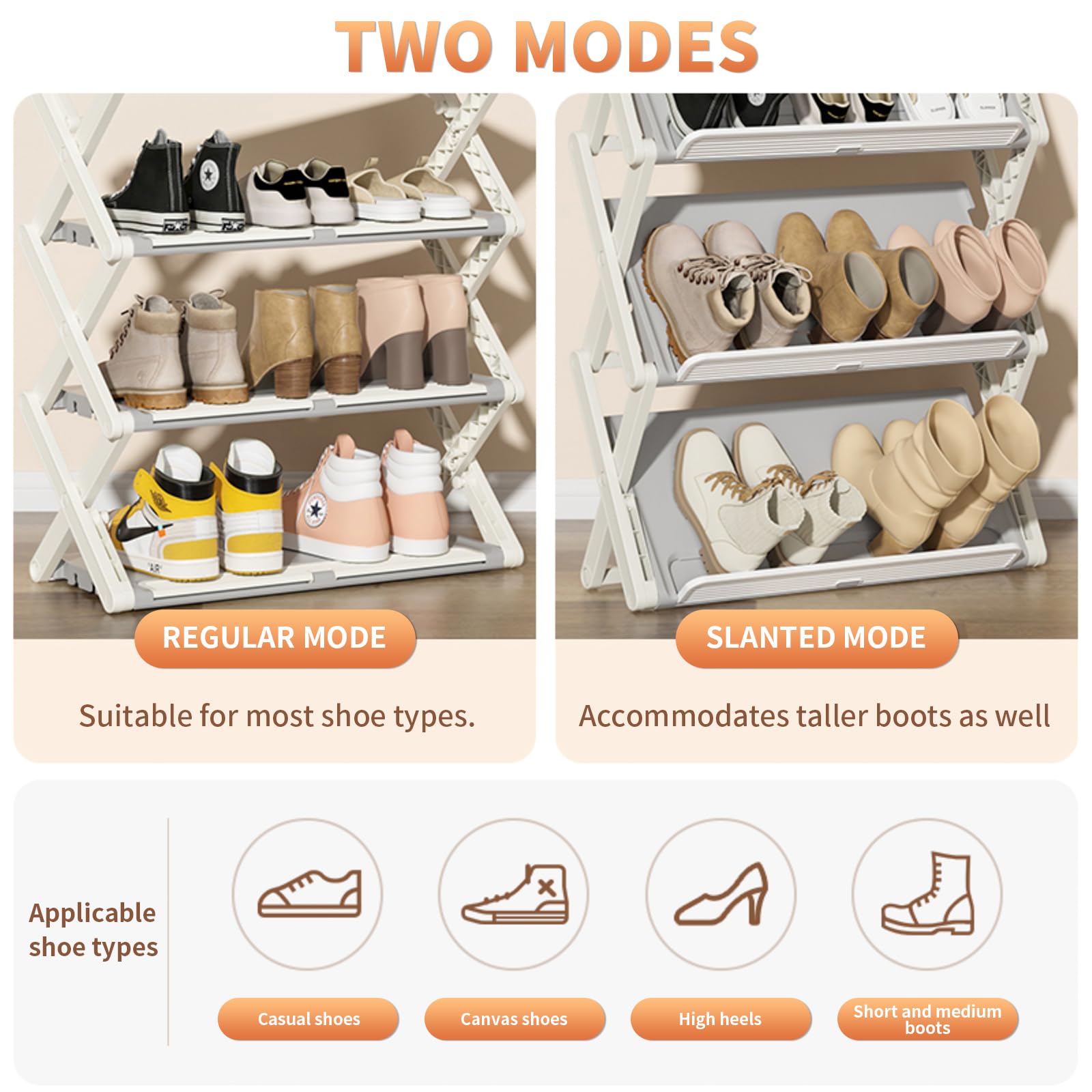 AyaLight Folding Shoe Rack - 3 Tier Shoe Storage Organizer with 2 Expandable Modes, Easy Assembly-Free Design, Portable and Space Saving for Easy Moving, Entryway, Bedroom, Door