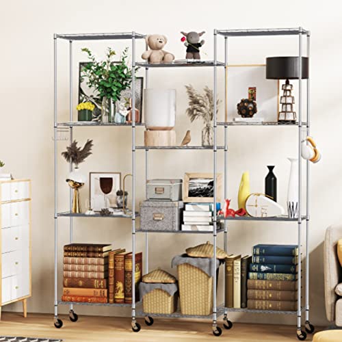 Himimi Heavy Duty 6-Tier Wire Shelving Unit with Wheels - Durable Metal Storage Rack for Garage, Kitchen, Office, and Pantry - Easy Assembly, Rolling Steel Shelves, Silver