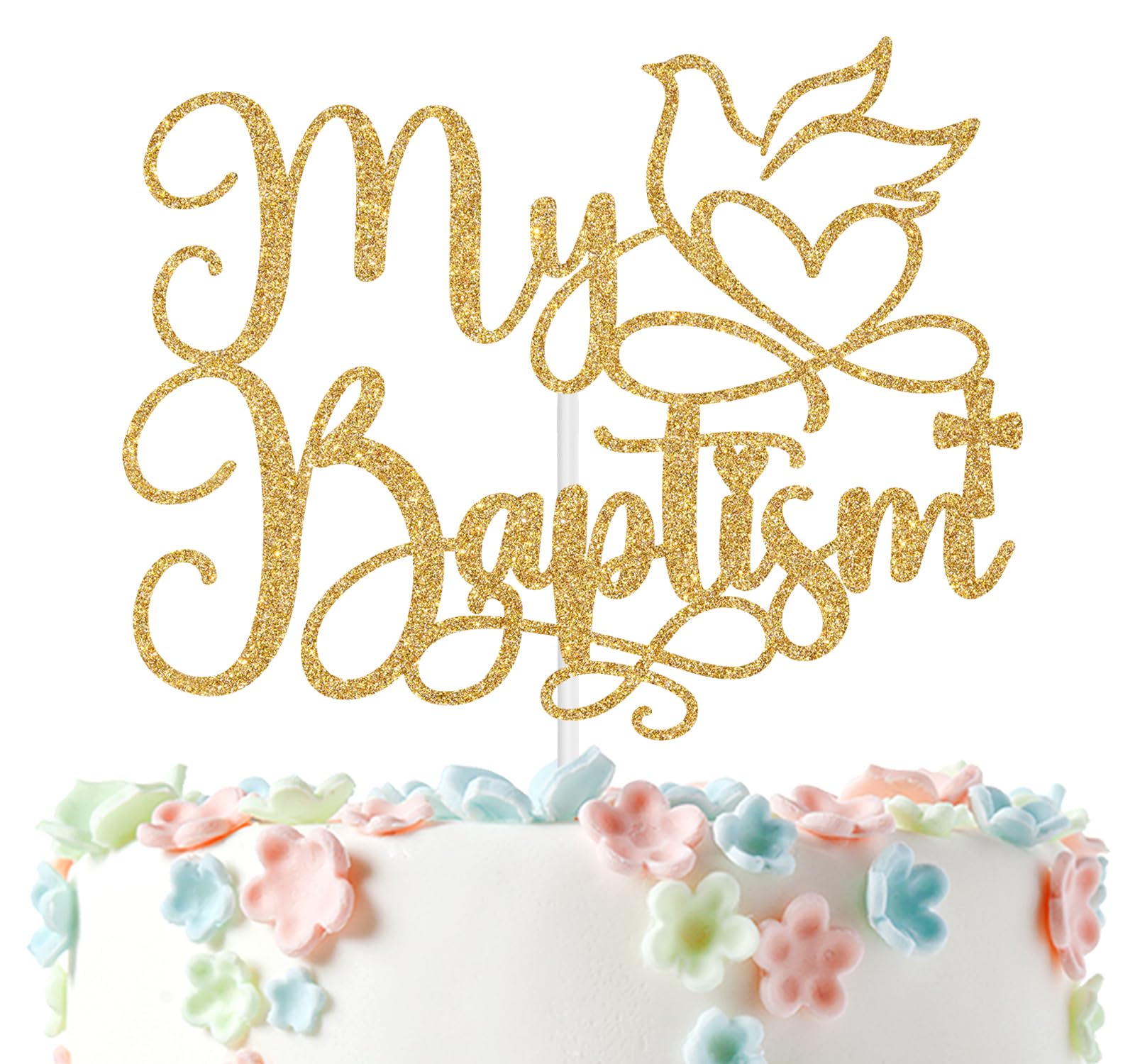 My Baptism Cake Topper, First Holy Communion, On Your Confirmation, Bridal Shower/Wedding/Baptism/Christening Baby Shower Party Decorations, Gold Glitter