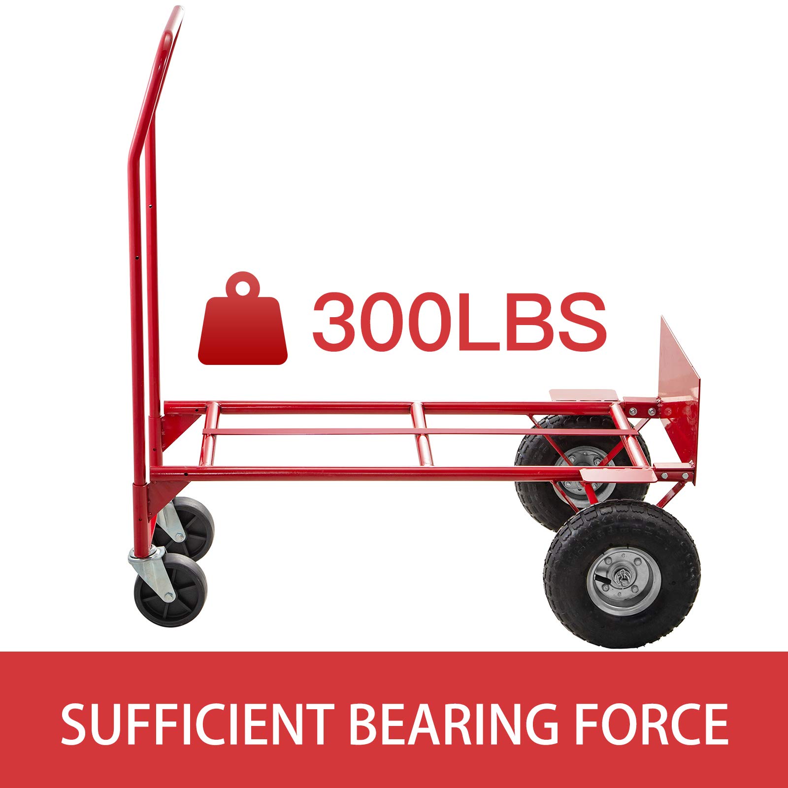 BestEquip Hand Truck Convertible Dolly 200lb/300lb with 10inch Pneumatic Wheels in Red
