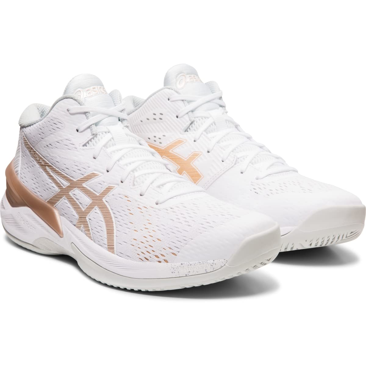 ASICS Women's Sky Elite FlyteFoam Mid Top Court Shoes, 13, White/Frosted Almond