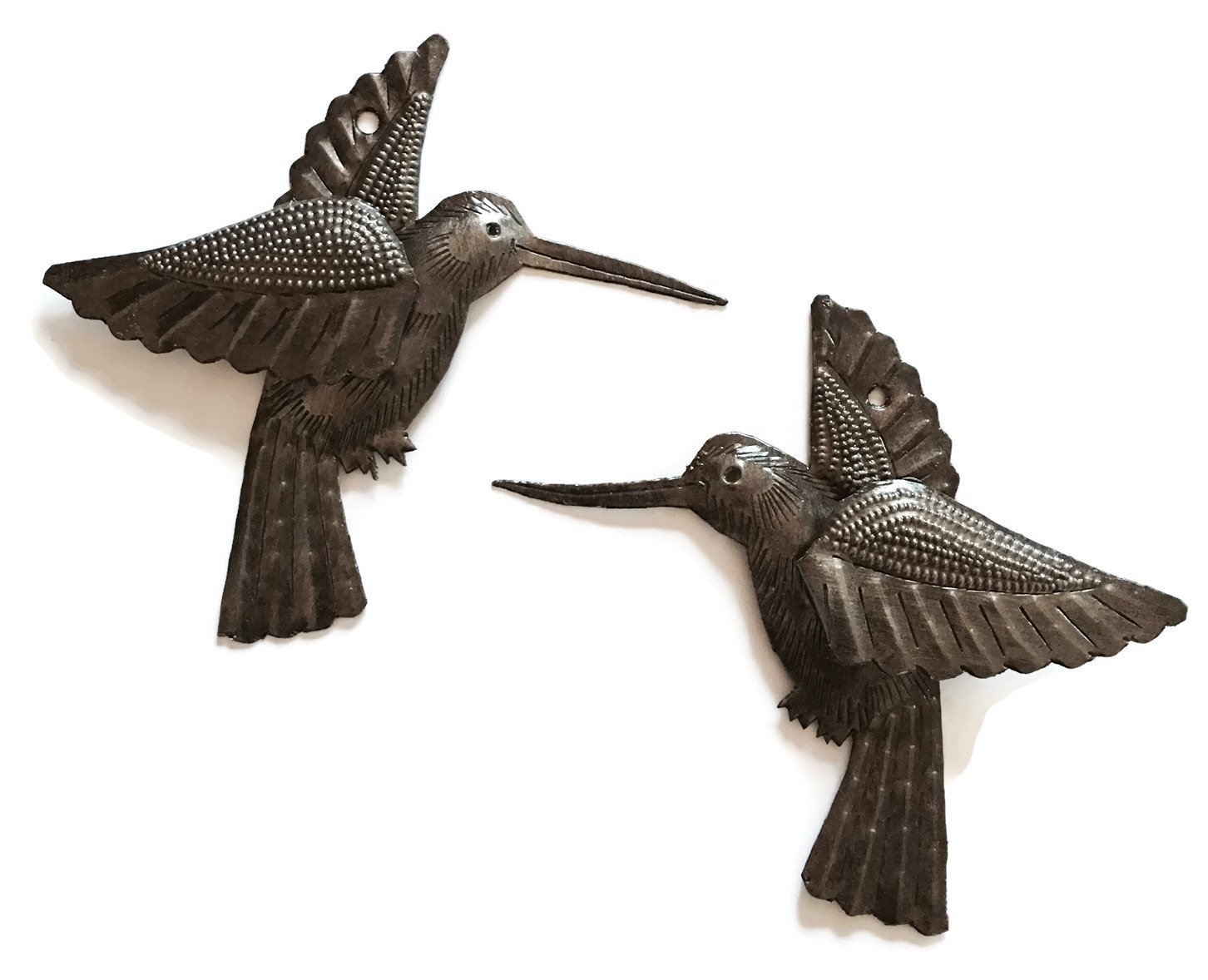 Hummingbirds, Set of 2, Nature Inspired Small Wall Hanging Ornamental Birds, Fall Garden Home Decorations, Good Luck Accent Plaques, Handmade in Haiti 6 x 5.5 Inches