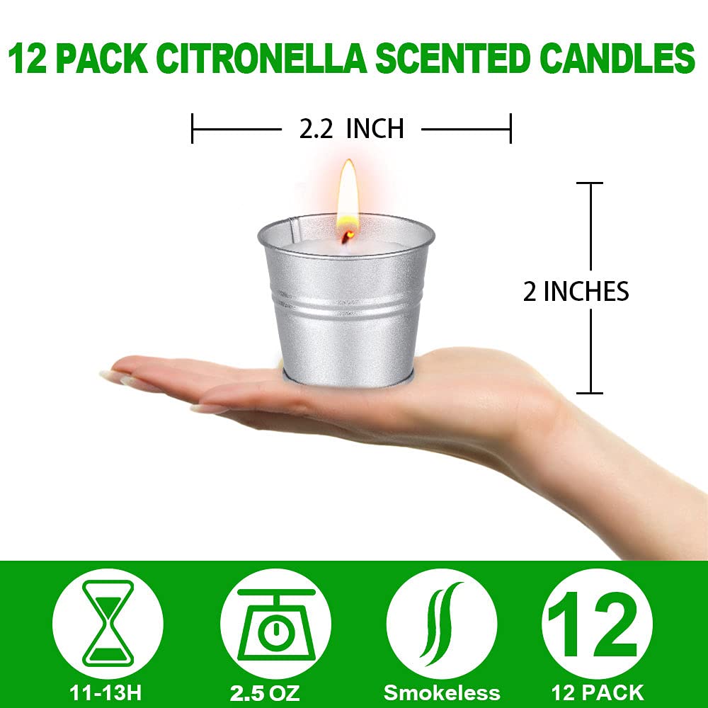 Citronella Candles Outdoor Indoor, 12 Pack Scented Candles Set Bulk Made with Natural Soy Wax Bucket and Essential Oils for Garden Patio Yard Home Balcony