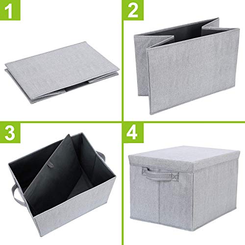 VENO Foldable Storage Bin with Lid, Sturdy Storage Box, Closet Organizer, Nursery Hamper, Collapsible Basket with Handle for Home, Bedroom, Playing Room, Office, Living Room (3-Pack, Jumbo, Gray)