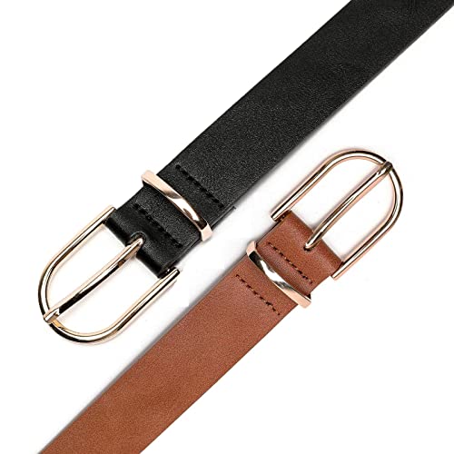 Earnda 2 Pack Brown Belt Women's Chic Faux Leather Waist Belt for Jeans Black&Brown Small