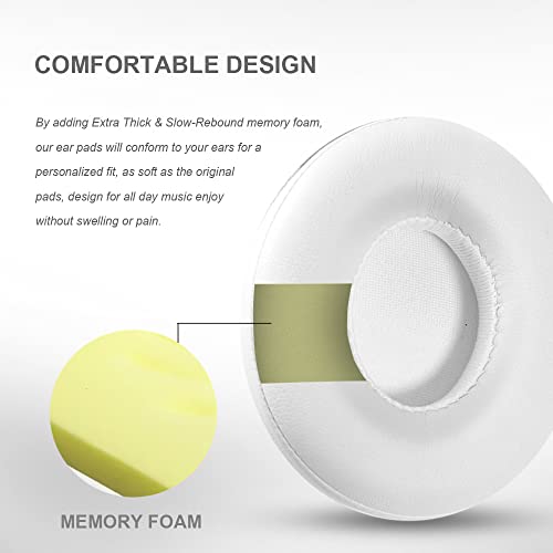 Earpad Cushions Cover Replacement for Beats Solo 2 Solo 3 Wireless On-Ear Headphone, Protein Leather Memory Foam Ear Cushions Cover (White)