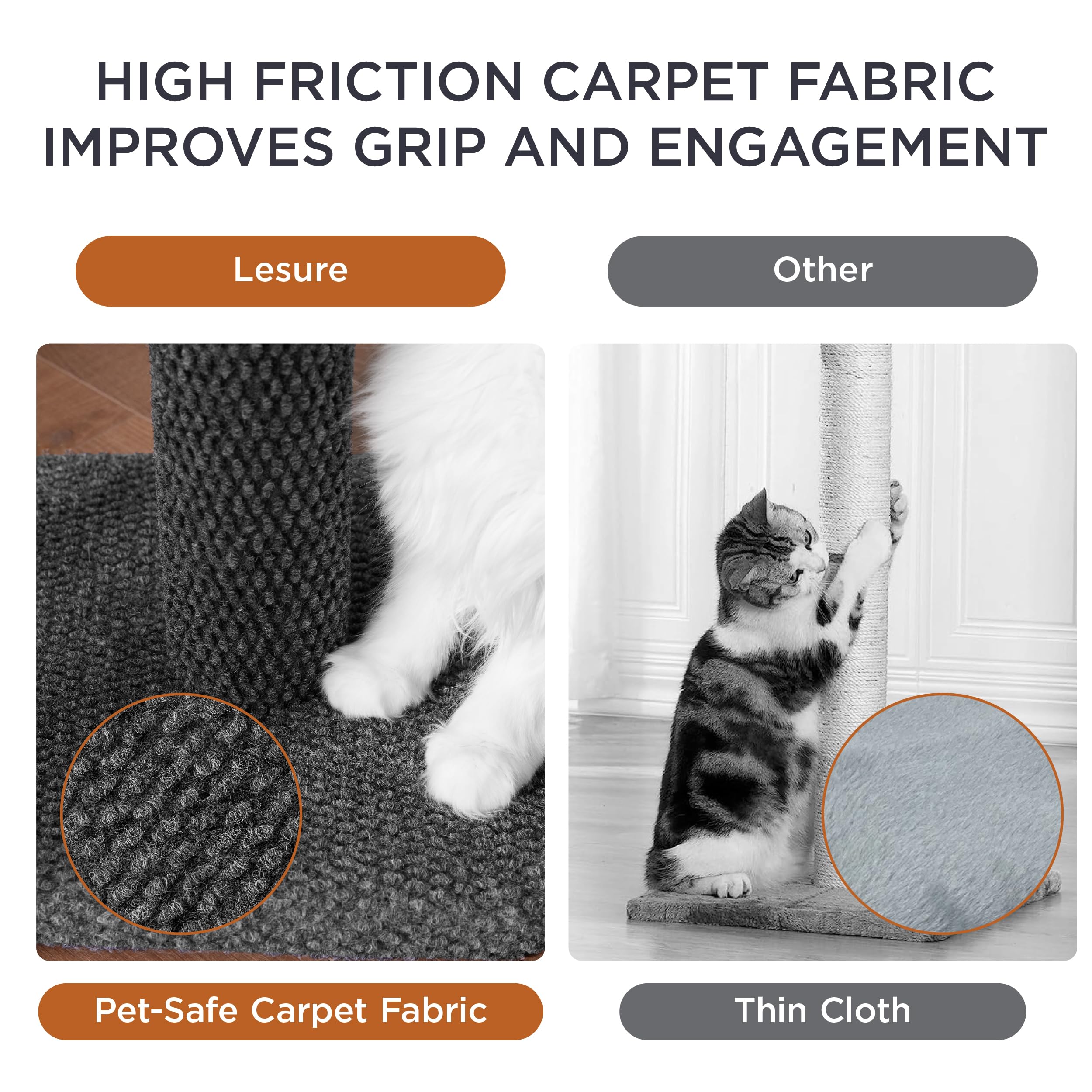 Lesure 29" Tall Cat Scratching Post - Premium Sisal Rope Highly Resistant Carpet Scratching Posts for Indoor Cats Adults, Sturdy Large Cat Scratch Pole with Hanging Ball, Grey(29 inch)