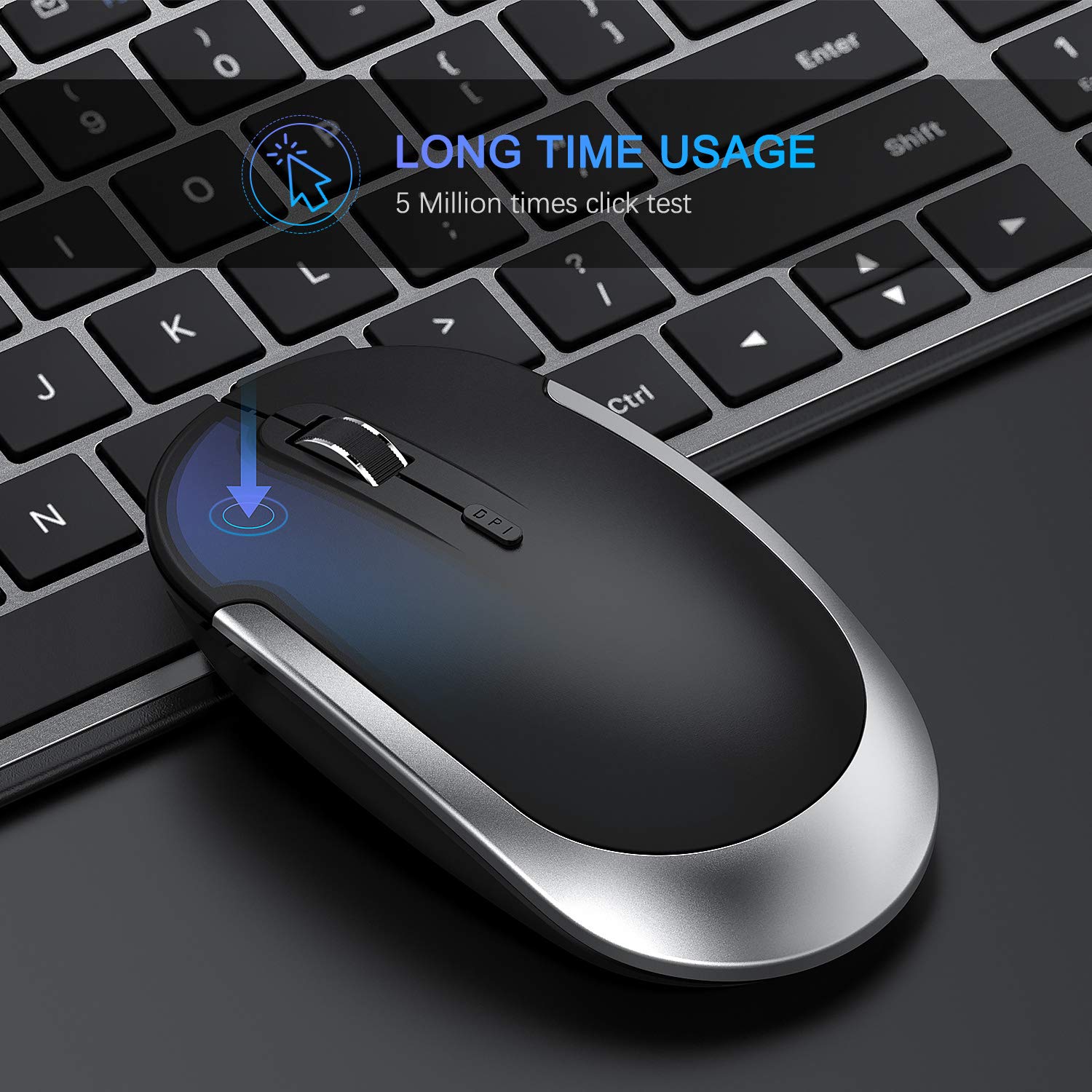 Bluetooth Keyboard Mouse, Multi-Device Wireless Keyboard Mouse Combo, Ultra Slim, Rechargeable, Dual-Mode(Bluetooth 4.0 + USB), for Windows/Mac OS (Black Silver)