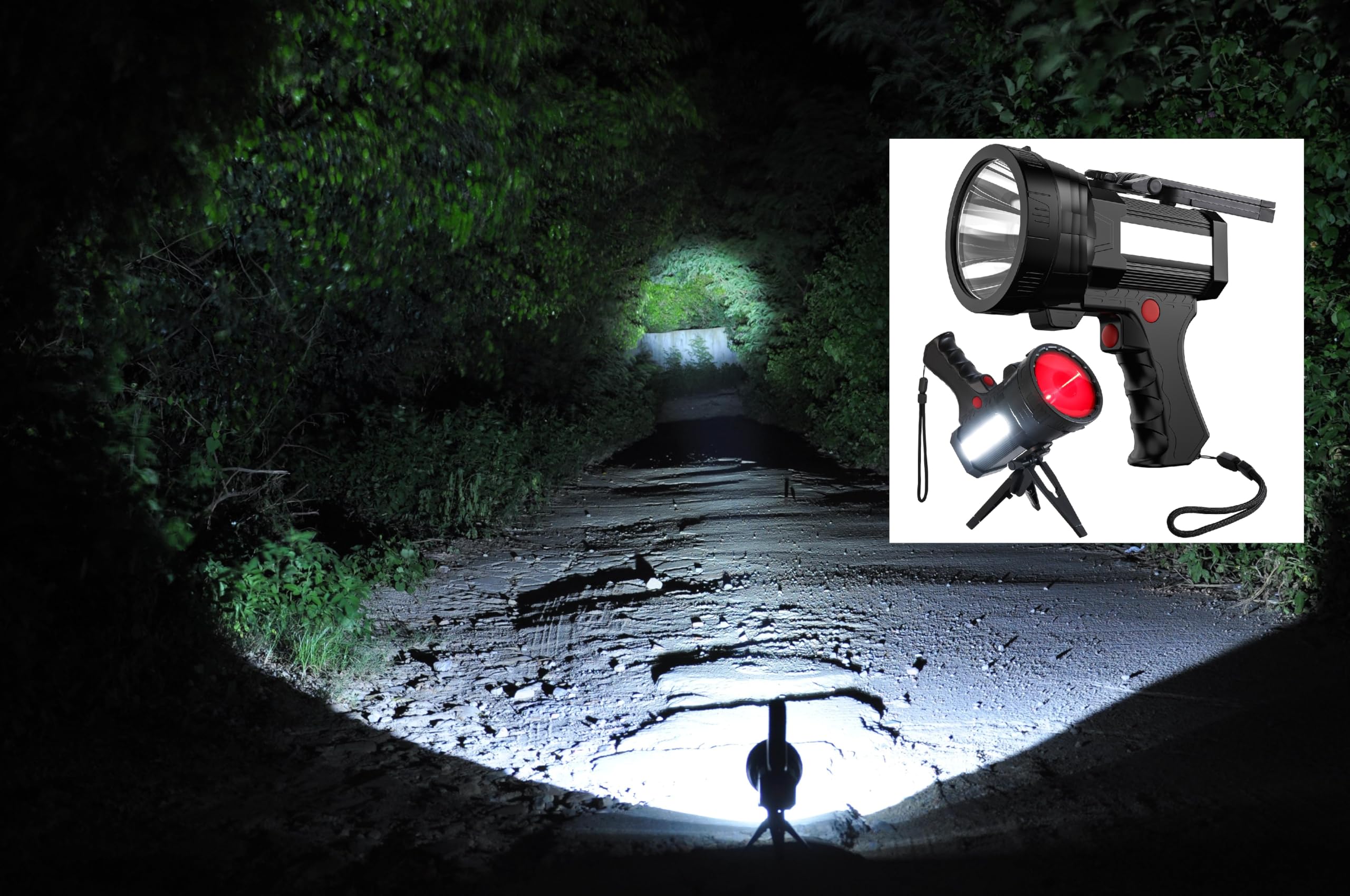 BIGSUN Rechargeable Spotlight, High Lumens 1000,000 LED Flashlight with Multi-Purpose Floodlamp, Built-in 10800mAh Battery Pack, Outdoor Handheld spot Light, for Farm, Hunting,Camping, Car, Boat