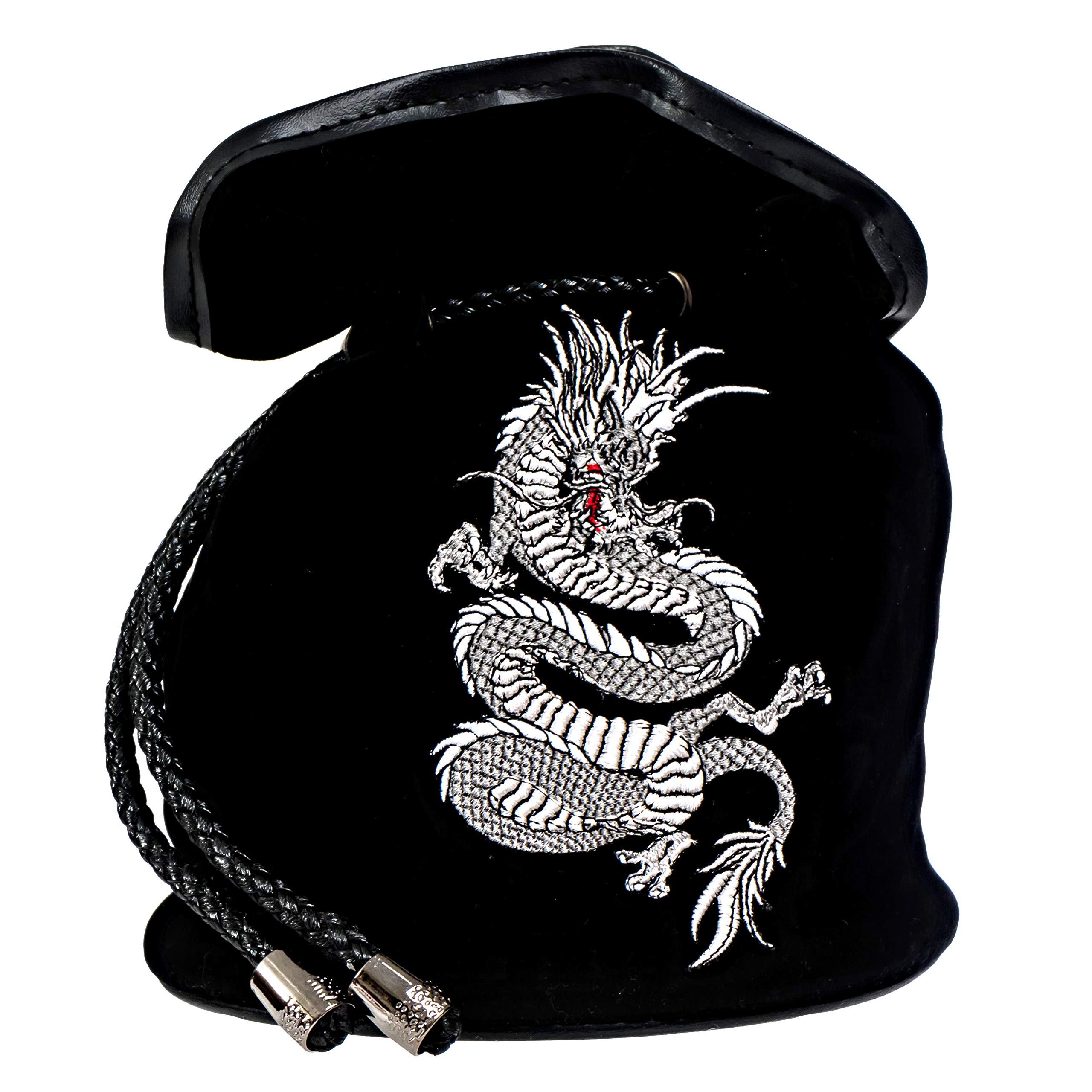 Large Dice Bag with 7 Complete Dice Sets | Dragon DND Dice Bag and 49 Polyhedral Dice | Black Dice Bag with Pockets