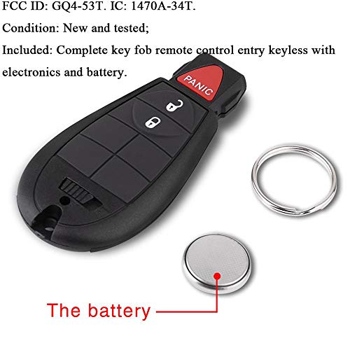 BestRemotes 3 Button Key Fob Keyless Entry Remote Replacement GQ4-53T Compatible for 2013-2018 Dodge Ram 1500 2500 3500