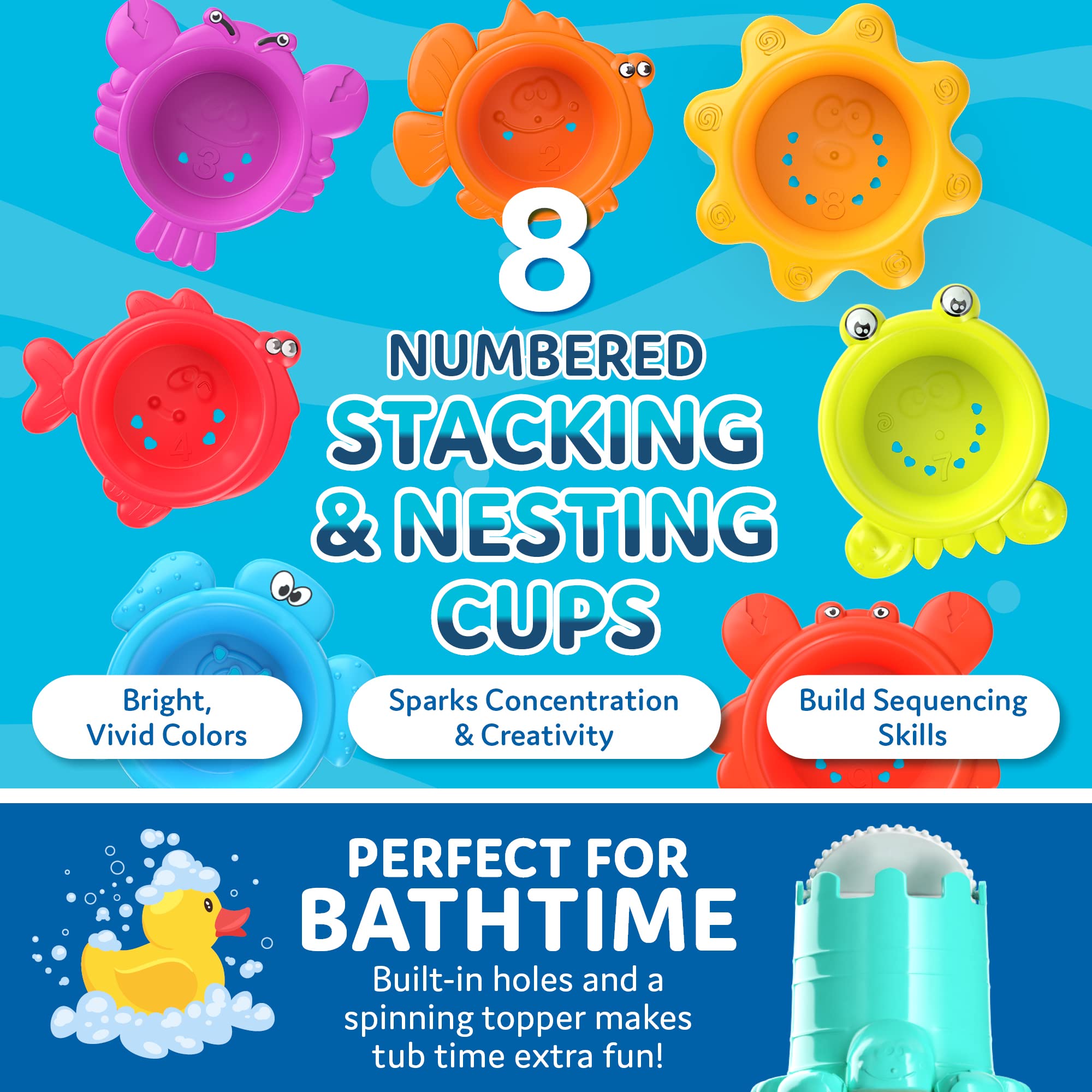 CoolToys Stack n’ Sort Toddler and Baby Learning Toys Set - 3 Fine Motor Skills Educational Toys for Toddlers, Wooden Stacking Rings, Stacking & Nesting Cups, Wooden Baby Puzzle, Ocean Theme
