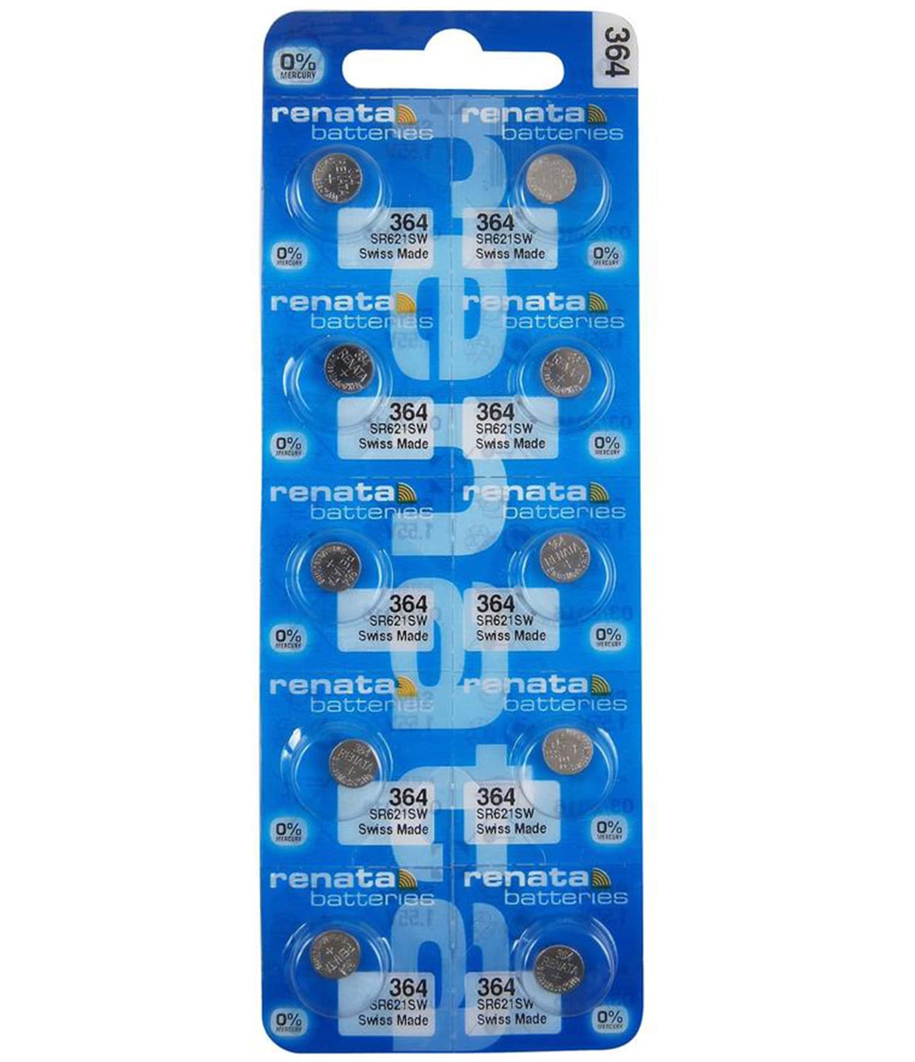 Renata 364 SR621SW Batteries - 1.55V Silver Oxide 364 Watch Battery (10 Count)