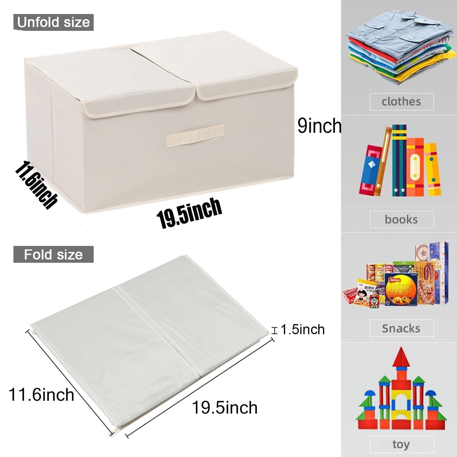 Large Foldable Storage Boxes with Lids Fabric, Large Toy Box, Lidded Storage Bins with Handles for Clothes, 40L Organiser Bathroom Storage Baskets for Clothes Toys Books Bedding or More (Beige 2 Pack)