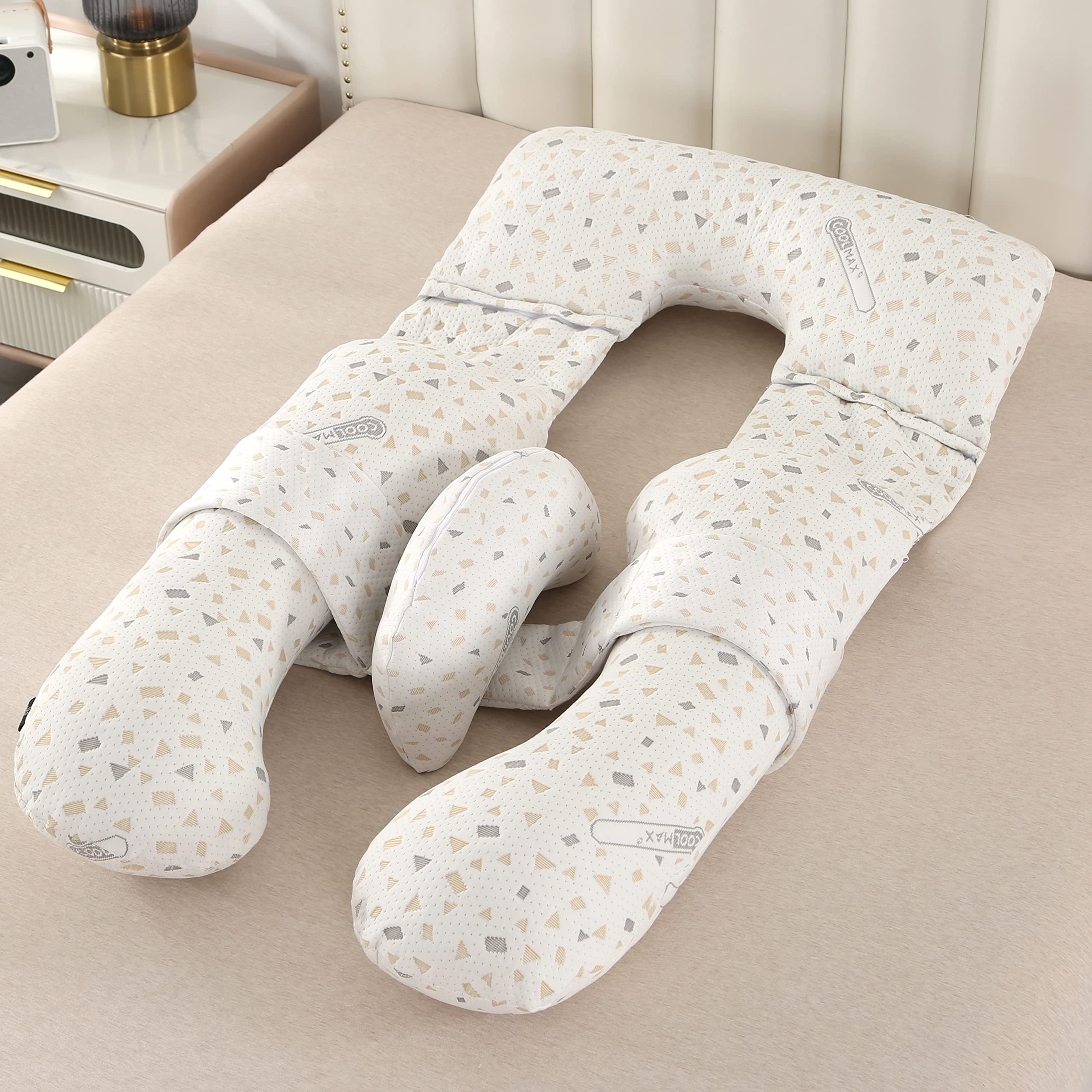 BeytBuy Pregnancy Pillows - 55 Inch U Shaped Full Body Maternity Pillow with Special Designed Removable Coolmax Cover & Detachable Extension Pillow to Support Back, Legs & Belly