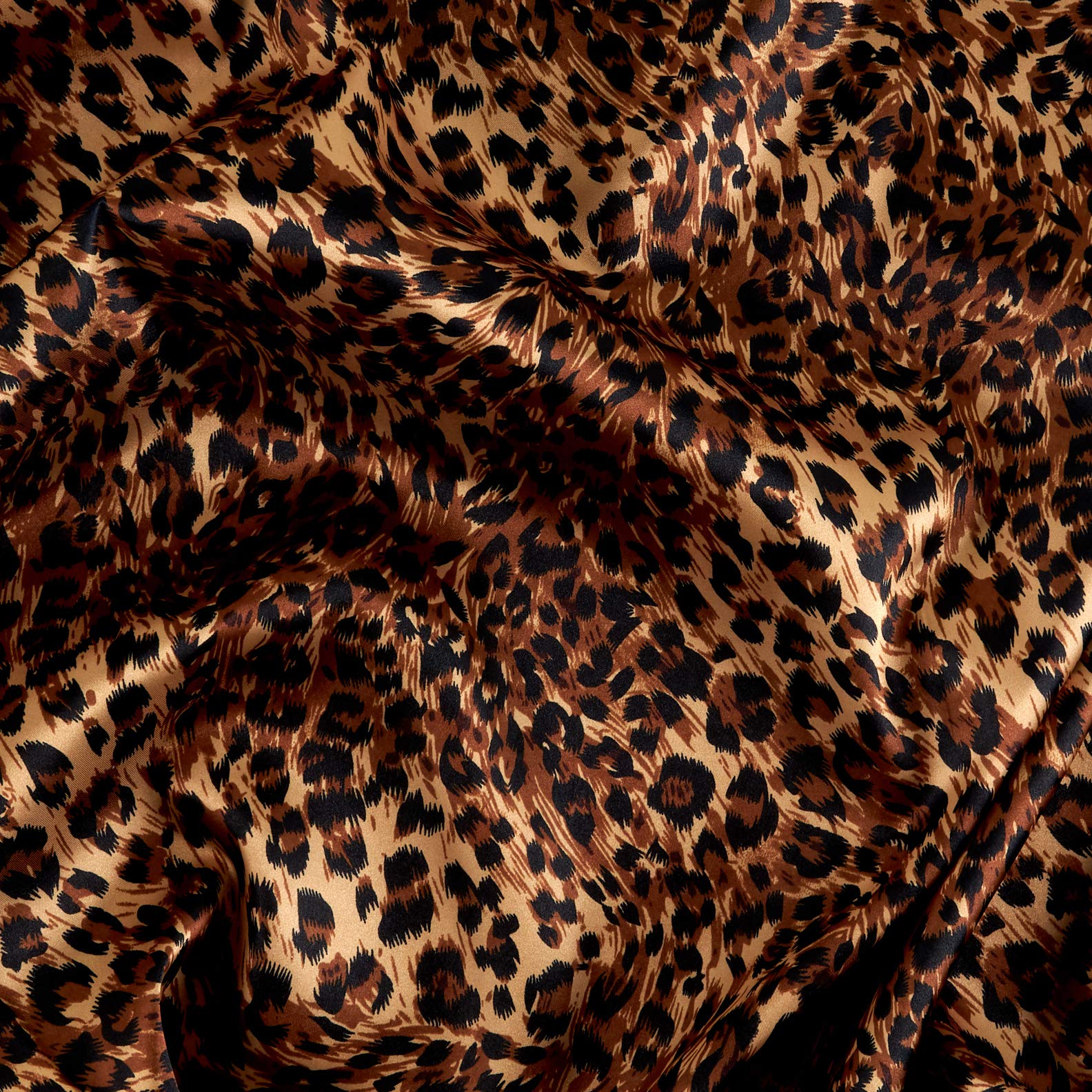 Charmeuse Satin Big Cheetah Tan/Brown/Black, Fabric by the Yard