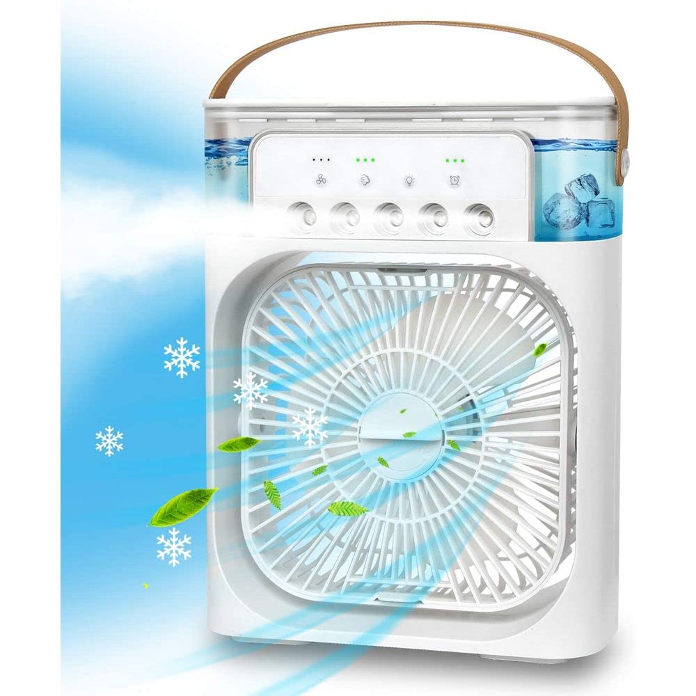 AuLink Personal Air Cooler USB Desk Fan Evaporative Cooler Humidifier with Timer, Aroma Diffuser, 7 Colors LED Light, 5 Sprays, 3 Wind Speeds for Room Travel Office