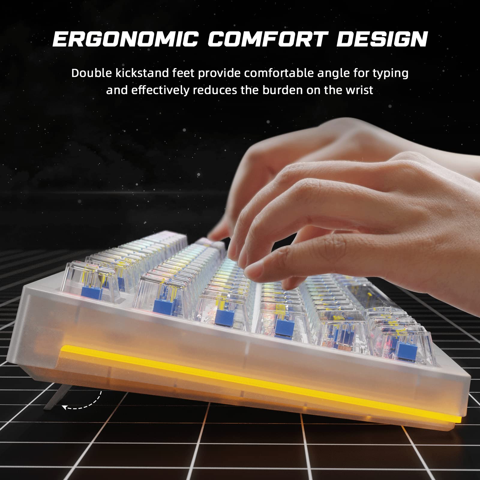 AULA Wireless Mechanical Keyboard, 3 in 1 Hot Swappable RGB Mechanical Gaming Keyboard with Transparent Keycaps, All Keys Anti-Ghosting Gaming Keyboard for PC Windows Mac