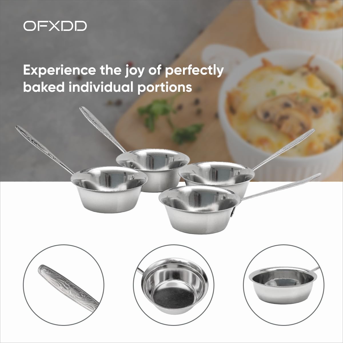 Cocotte Stainless Steel 3.15 Inch - 4 Pcs Mini Cocotte with Handle - Ramekin for Baking Julienne, Oven Safe, 3.38 Oz, OFXDD