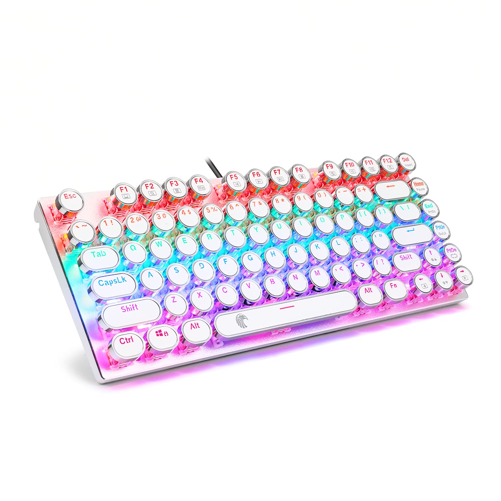 HUO JI E-Yooso Z-88 Typewriter RGB Mechanical Keyboard, Vintage Retro Style with Brown Switches, Compact 81 Keys for PC, Mac, White