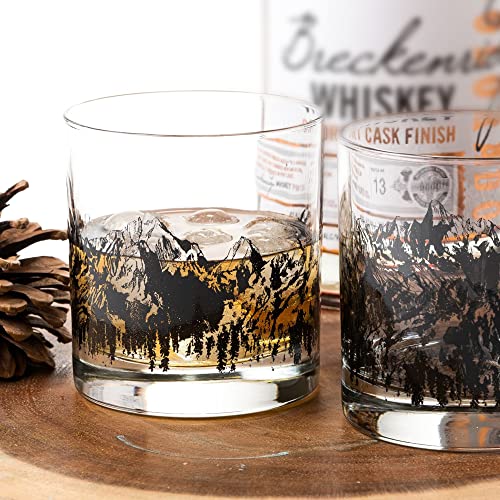 Black Lantern Whiskey Glasses β Mountain Range Rock Glass Set β Set of 2-11oz. Tumbler Glasses - Barware and Kitchen Glasses - Drinking Glasses - Glassware for Scotch Bourbon and Whiskey