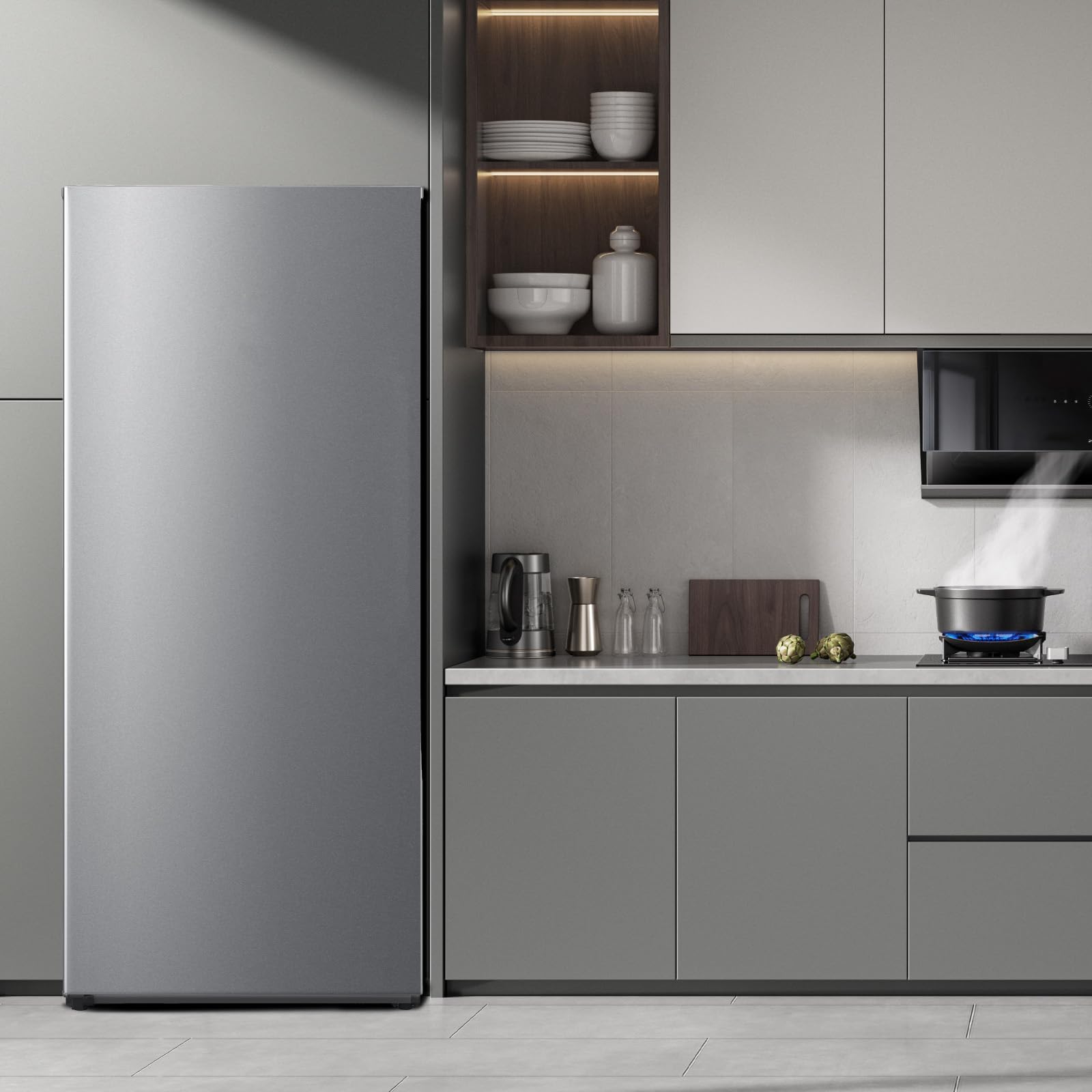 Smad 21 Cubic Feet Stand Up Freezer, Convertible Freezer/Refrigerator with LED Light, Stainless Steel Frost Free Upright Freezer with Left Open Door for Kitchen, Home,Garage