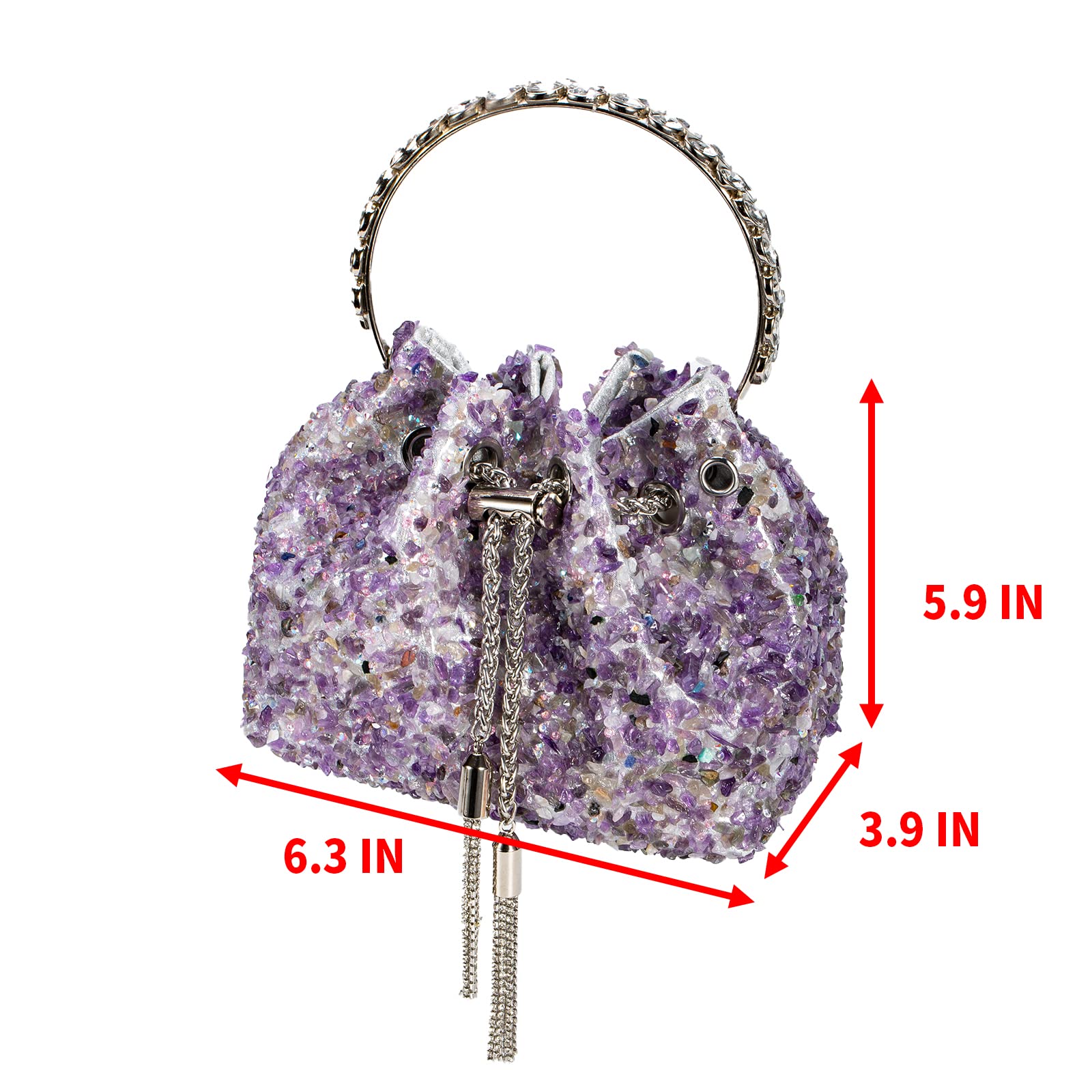 Bandkos Women's Clutch Purse Evening Bag Pearl Rhinestone Handbag Glitter Bucket Chain Shoulder Bag for Party Prom Wedding