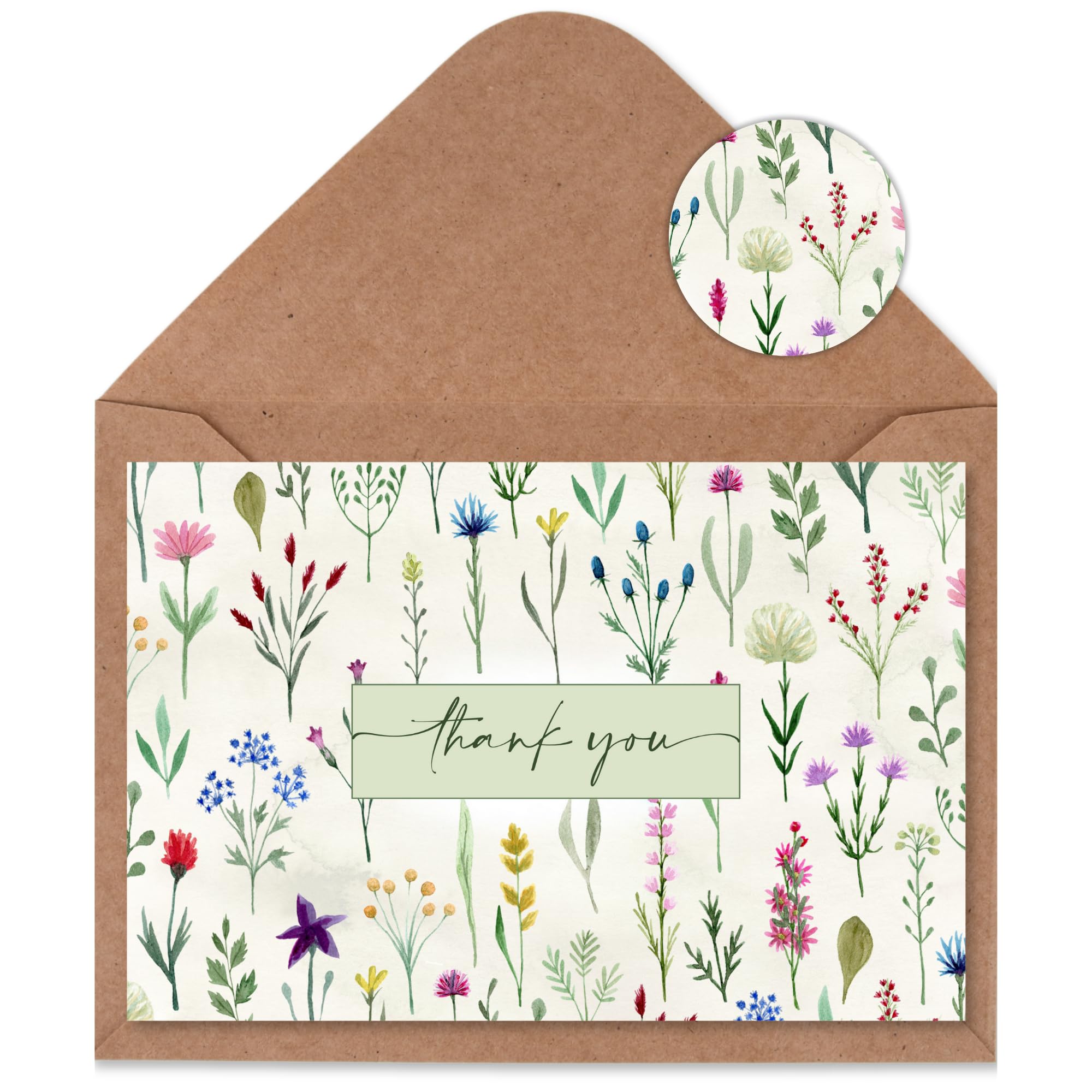 CCAMSSELY Wedding Thank You Cards with Envelopes - 50 Pack Watercolor Floral Thank You Cards Bulk for Baby Shower Bridal Birthday Graduation - 4x6 inches