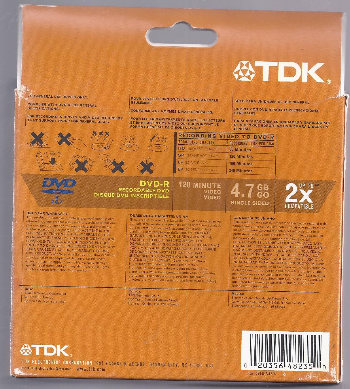 TDK DVD-R47S5 Recordable DVD Disc