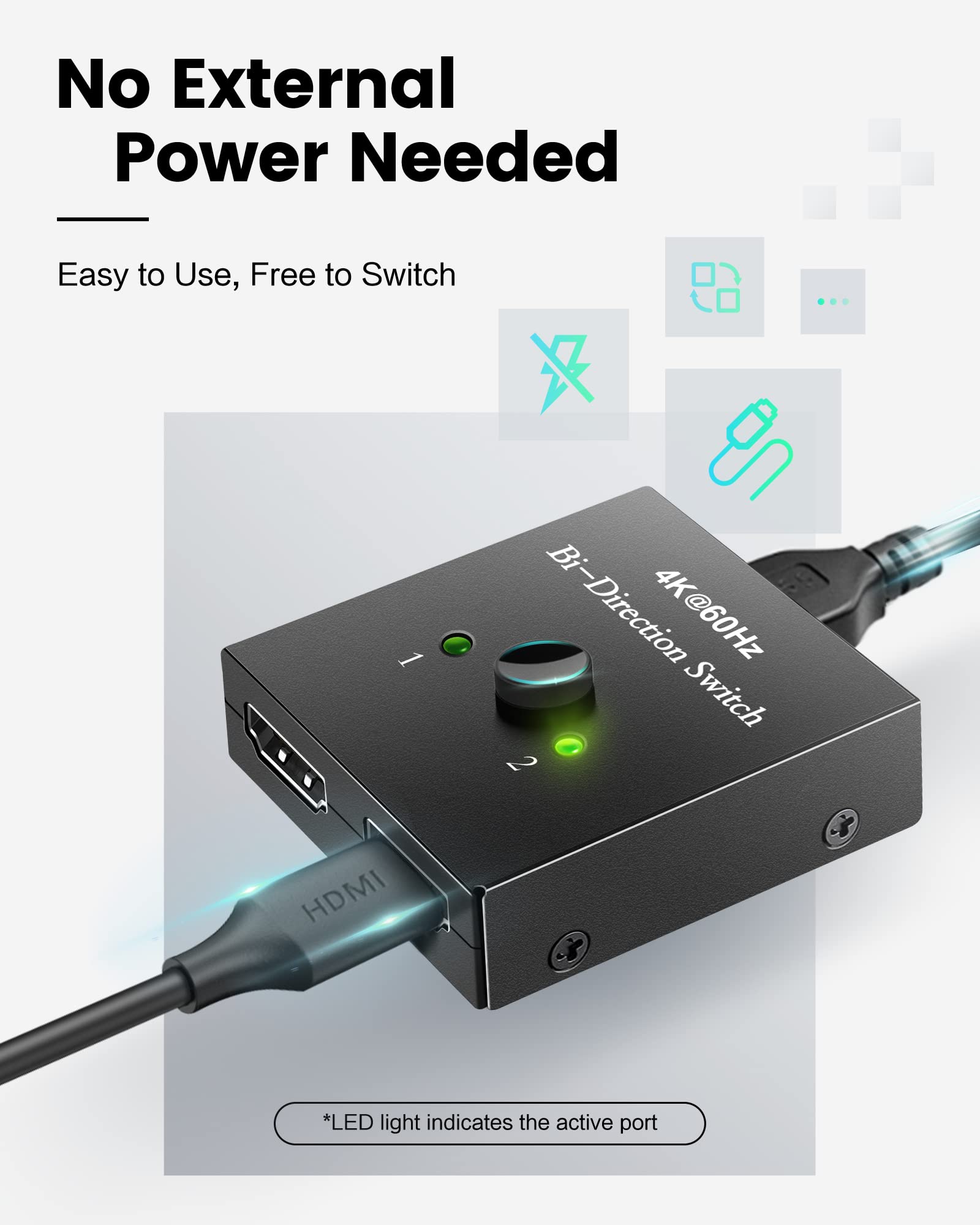 avedio links HDMI Switch 4K@60Hz HDMI Splitter, Bi-Directional HDMI 2.0 HDCP 2.2 Switcher 2 in 1 out, HDMI Splitter 1 in 2 out Support 3D HDR for Xbox PS5/4 Roku Fire Stick HDTV Monitor