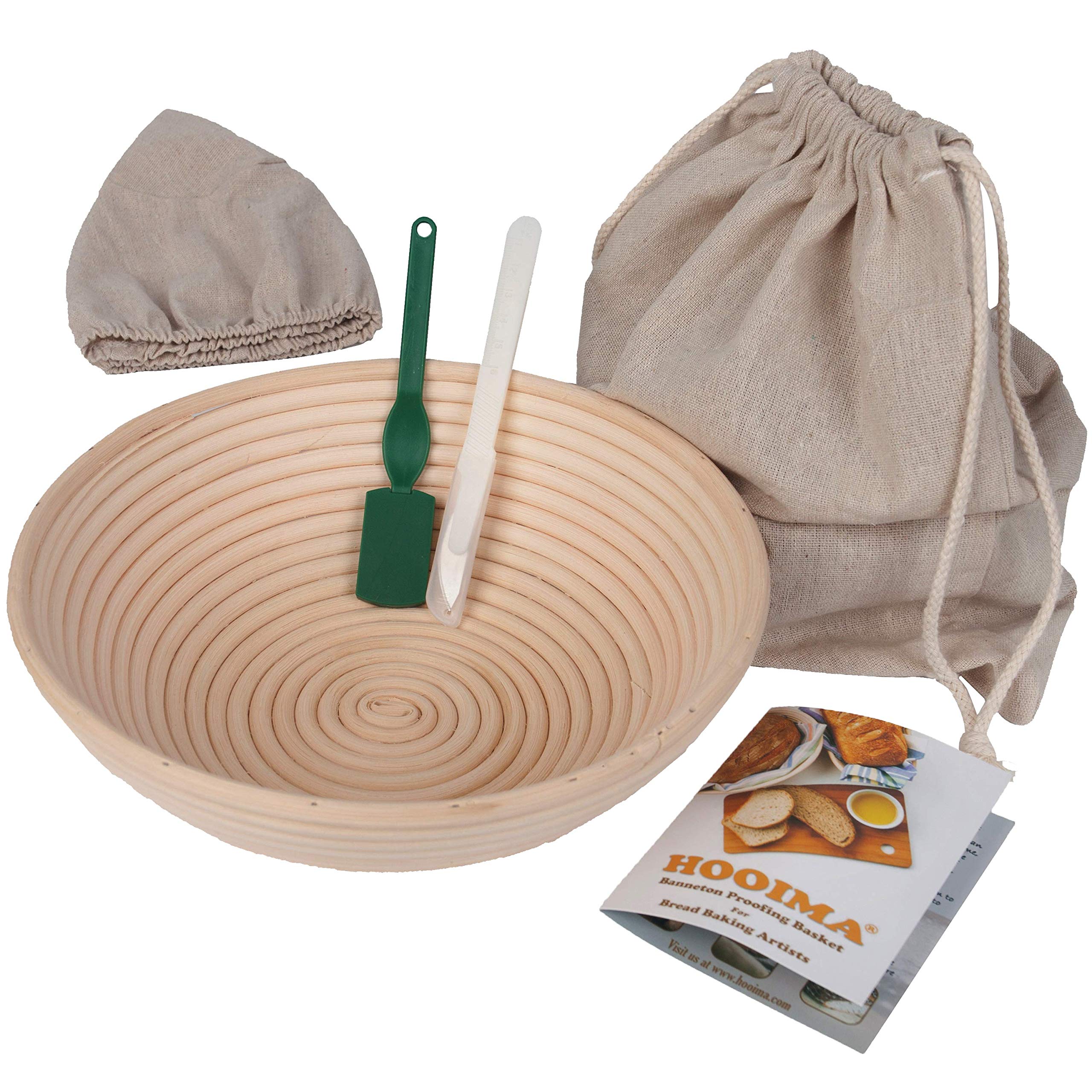 Banneton Bread Basket – Sourdough Proofing Set – Bread Bowl & Linen Liner Cloth + Lames – Rattan Basket No Smell – Bread Bag Included – 10” Brotform – for Homemade Bread