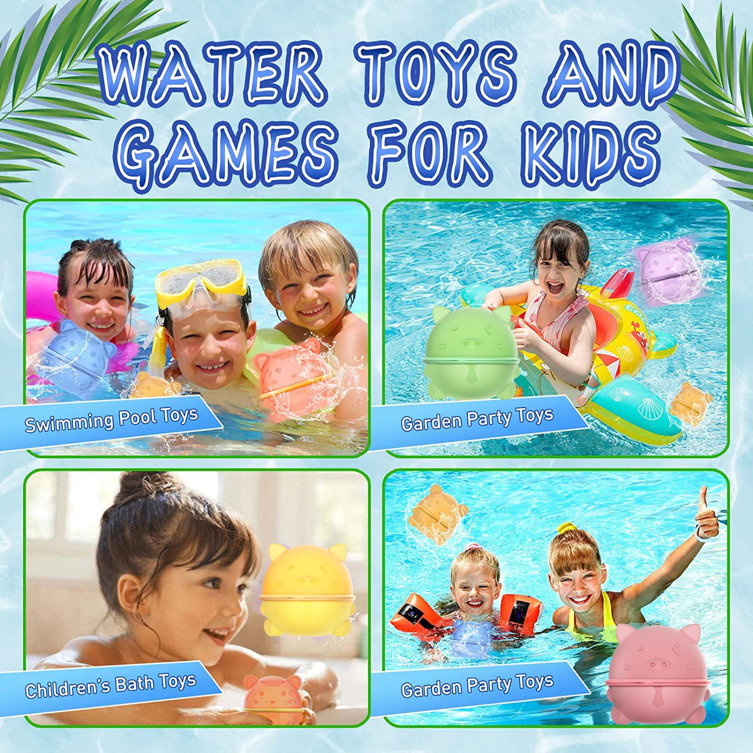 Azgoot Magnet Reusable Water Balloons,Magnetic Silicone Self-Sealing Quick Fill Splash Water Balls for Kids 3 Years and Up (5pcs)