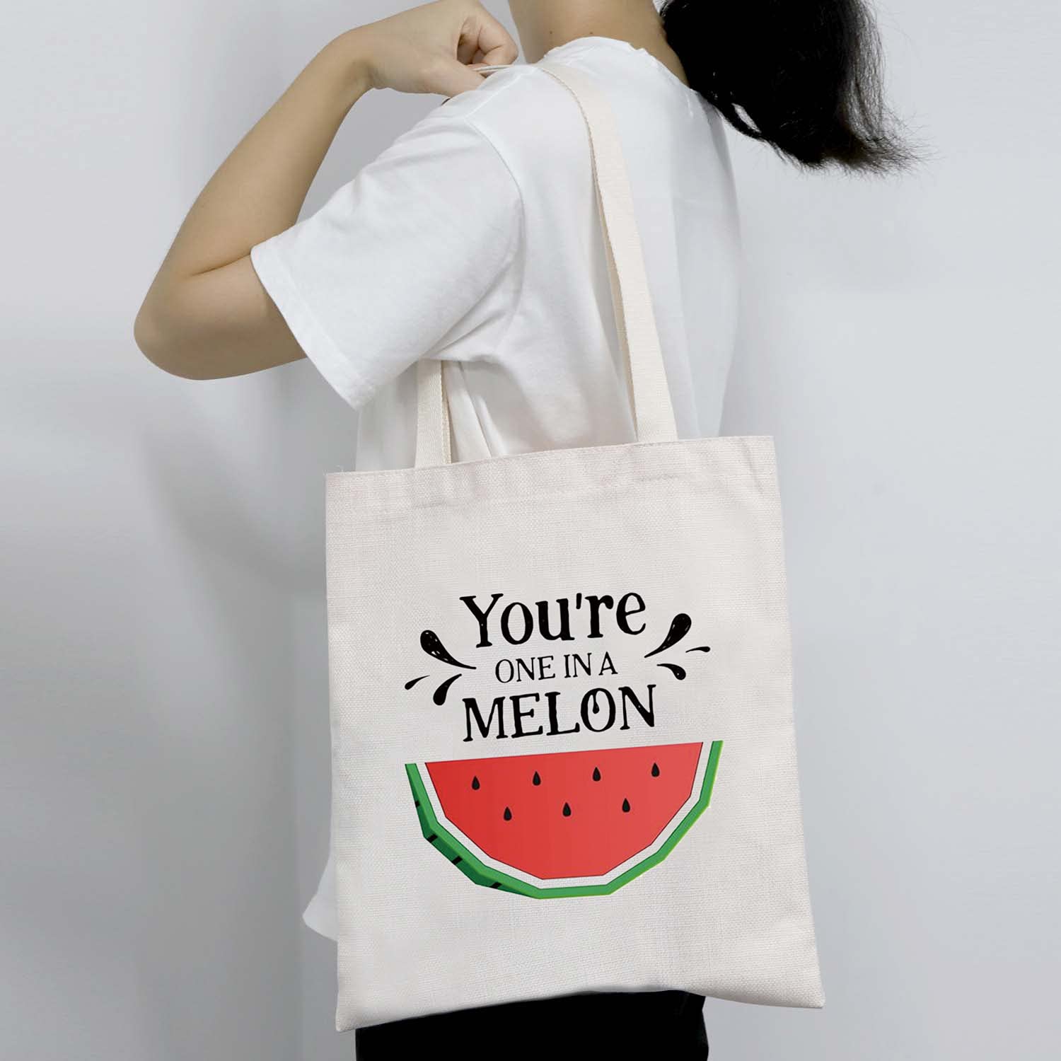 BDPWSS Watermelon Party Tote Bag You're One In a Melon Gift Food Pun Reusable Grocery Bag (One in melon TG 2)
