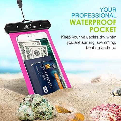 MoKo Waterproof Phone Pouch Holder 2Pack, Underwater Cellphone Case Dry Bag with Lanyard Armband Compatible with iPhone 14 13 12 11 Pro Max X/Xr/Xs/SE 3, Samsung S21/S10, Black+Magenta