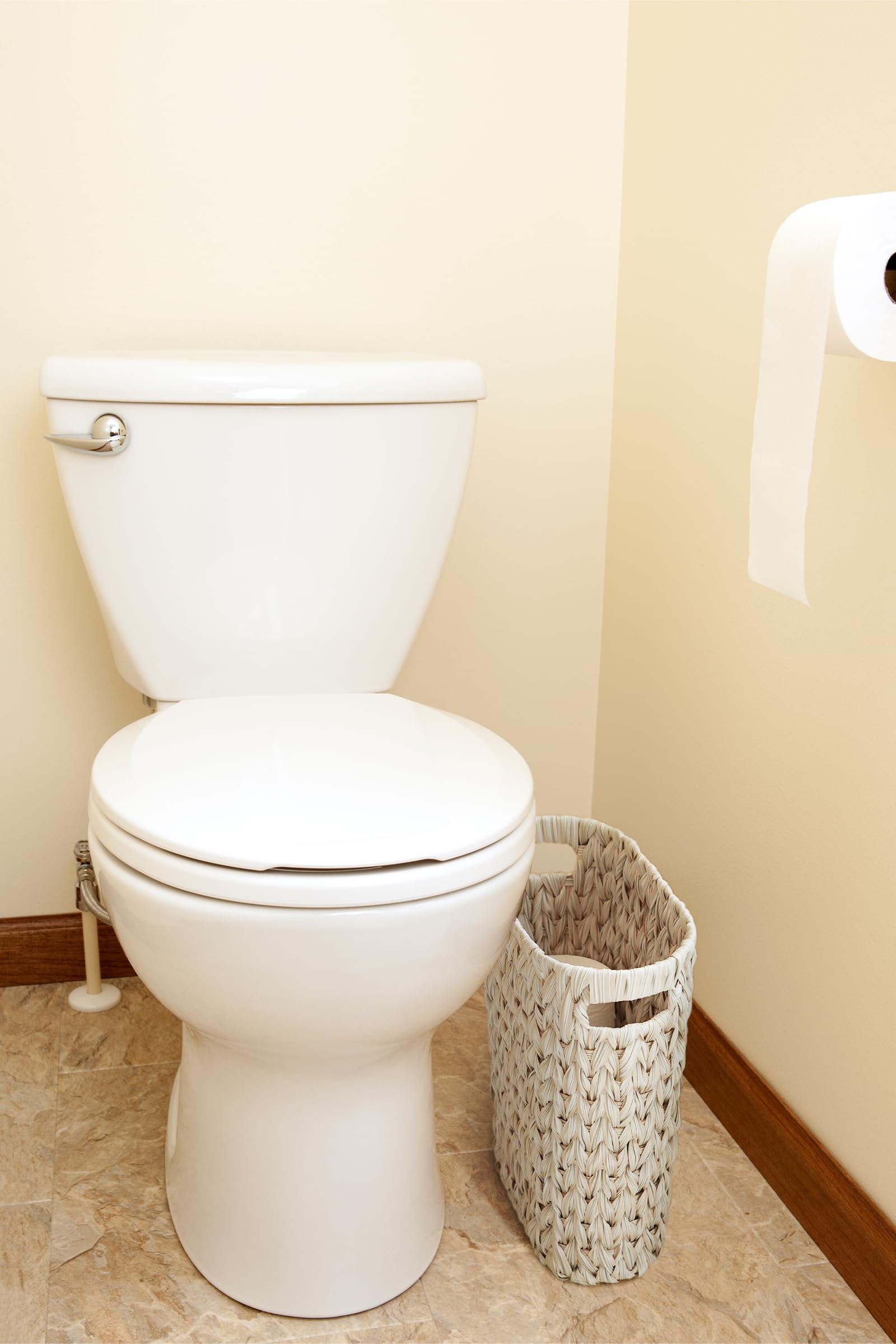 Coeusy Wicker Trash Can,Bathroom Trash Can,Waterproof Wicker Waste Basket for Bathroom,Narrow Small Waste Basket for Bedroom,Office, Cream White 5 Gallon