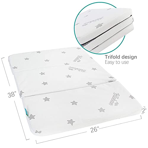 Pack and Play Sheets 2 Pack with Trifold Pack n Play Mattress Topper 38"x26“