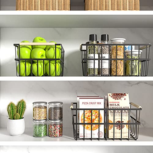 Oceanstar Metal Wire Organizer Bin Handles WBHB1910 Basket Set, One-Size, Black, 3 Count