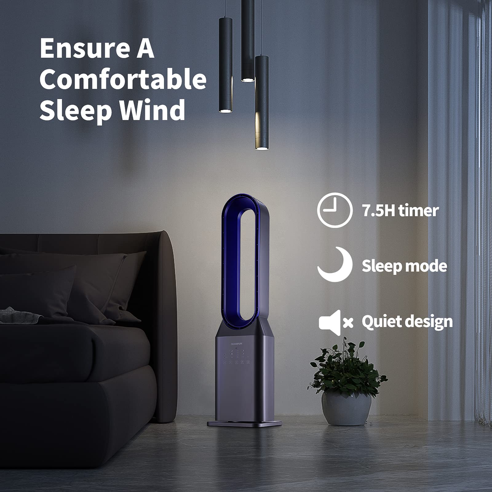 NUMIFUN Bladeless Tower Fan 36 Inches Portable Electric Standing Floor Fan Air Circulator with Oscillating and Remote Control for Indoor Home Large Room Bedroom Office Use