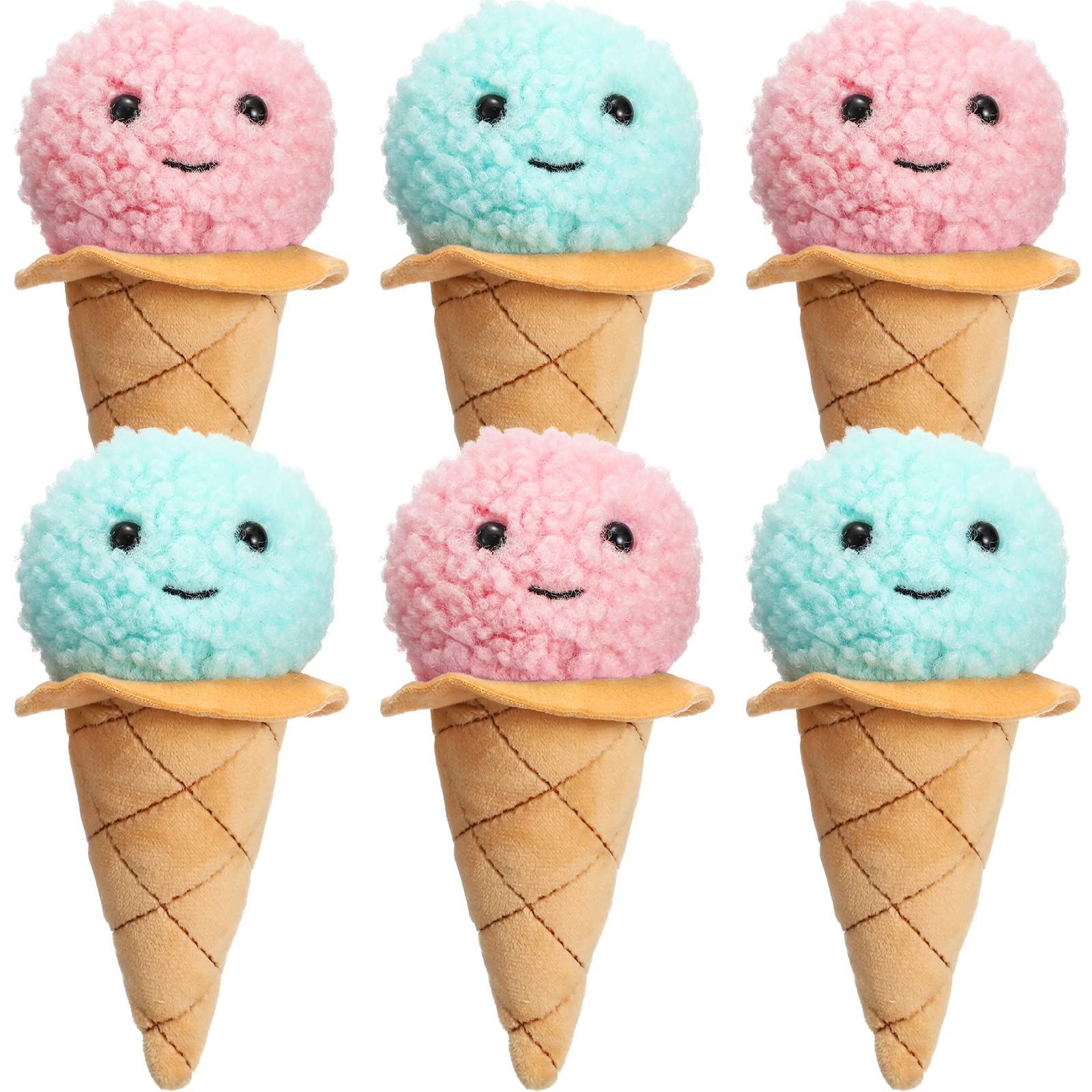 Zhanmai 6 Packs Plush Ice Cream Cone Toys 5.2 Inch Soft Stuffed Ice Cream Toys Assorted Colors Blue and Pink Ice Cream Toy Set Ice Cream Party Favors for Ice Cream Theme Party Decorations