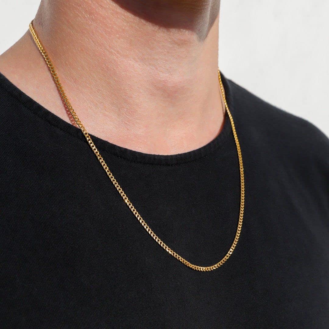 ARGENTO REALE 10K Gold 2.25,2.5MM Curb/Cuban Chain Necklace, 10K Gold Chain, 10K Dainty Necklaces