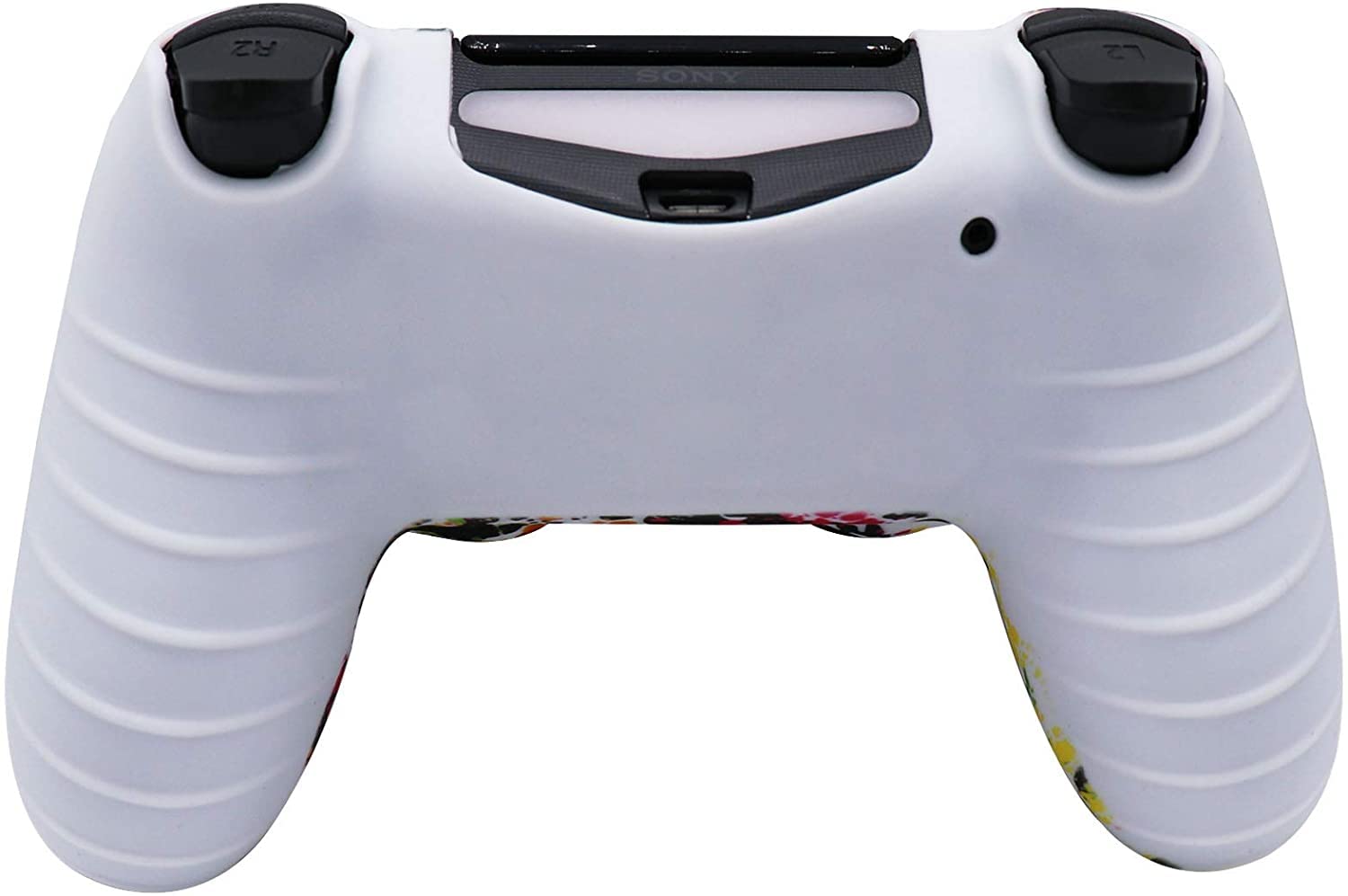 Sofunii 2pcs Skin for PS4 Controller, Anti-Slip Silicone Cover Shell Case with 8 Thumb Grip Caps, Compatible with PlaySation 4 Slim/Pro Controller DualShock 4 Gamepad (Black White)