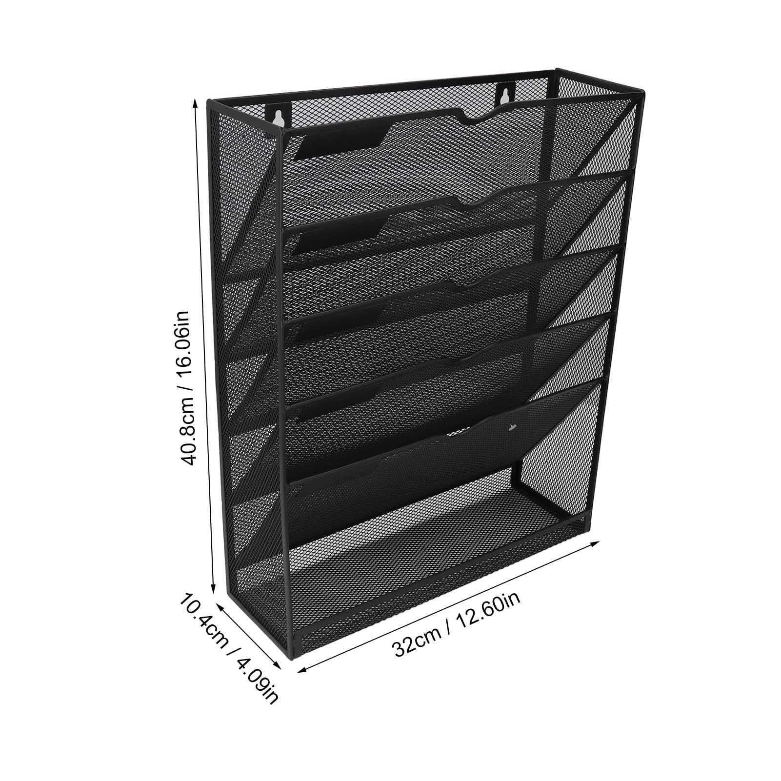 Asixxsix Hanging Wall File Organizer, 5 Pockets Metal Mesh Wall Mounted Paper Magazine Rack with Bottom Flat Tray Heavy Duty File Document Organizer for Home Office Classroom Wall File Holder