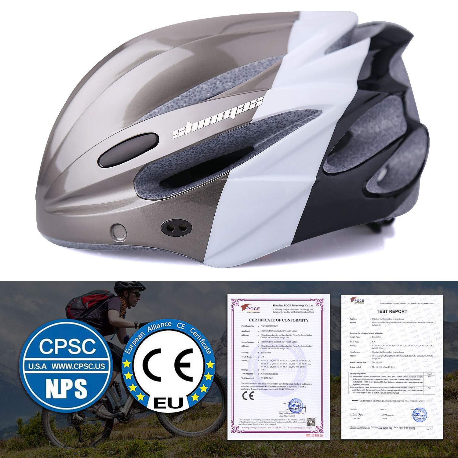 Bike Helmet, Shinmax Bicycle Helmet with USB Charging Light&Detachable Magnetic Goggles&Removable Sun Visor&Portable Bag Adjustable Cycling Helmet